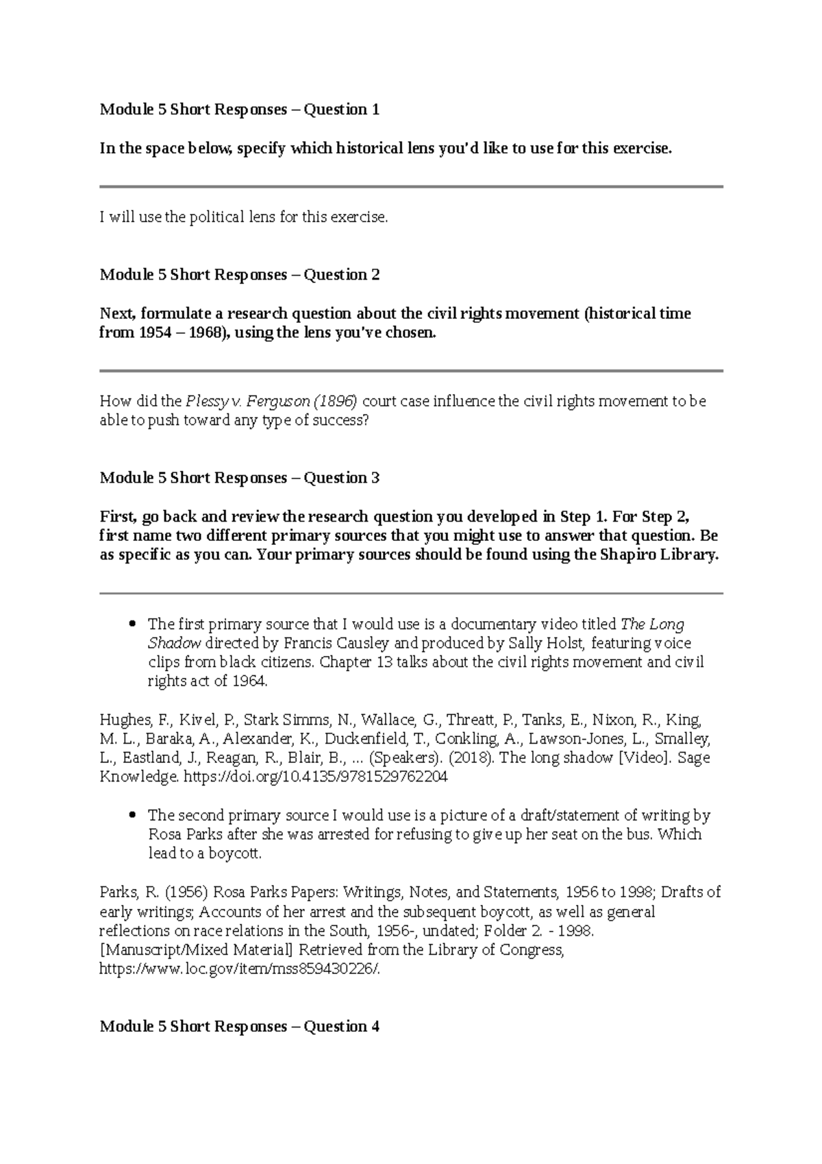 HIS 200 Applied History Module 5 short responses - Module 5 Short ...