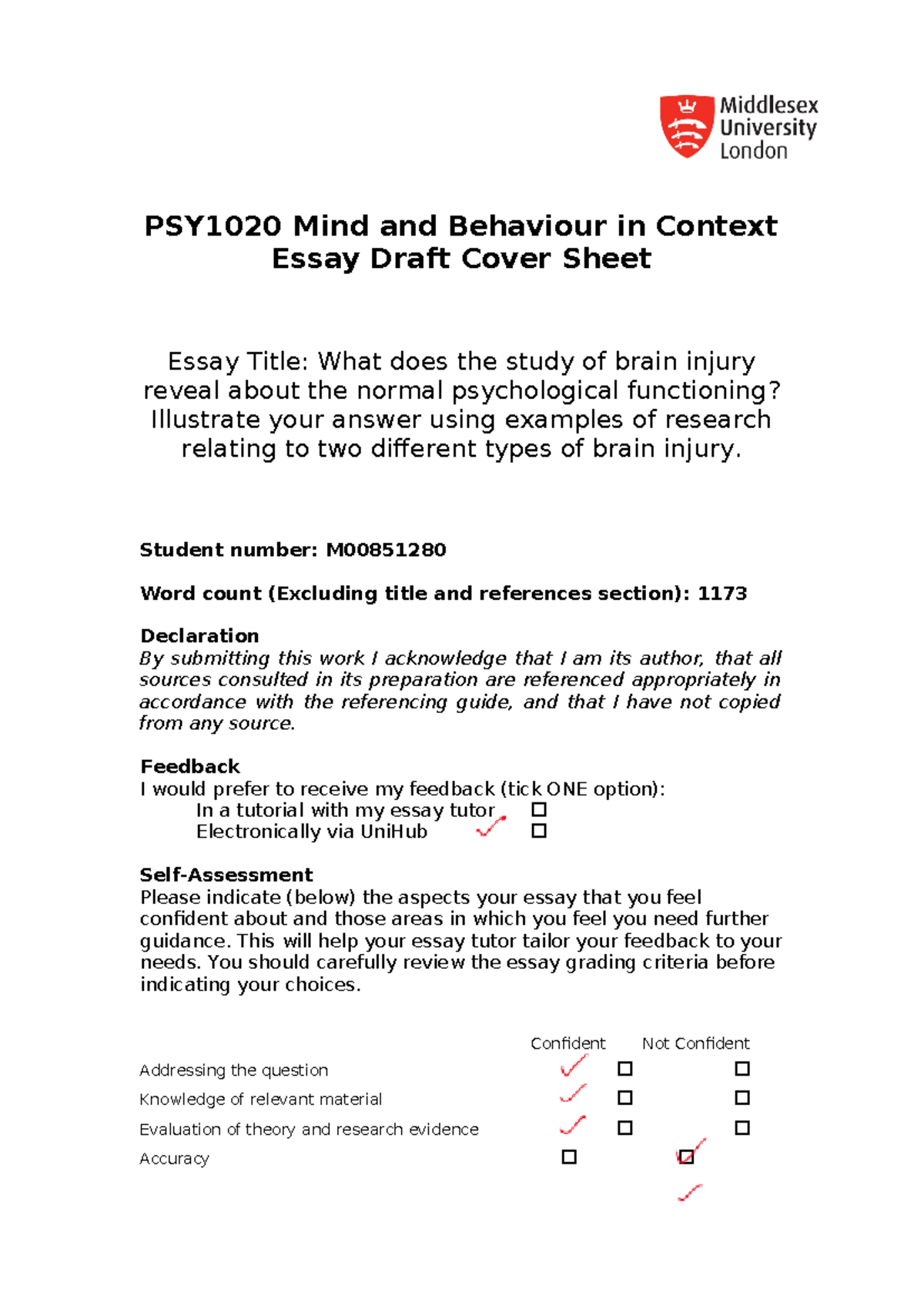 Essay 1 complete draft - PSY1020 Mind and Behaviour in Context Essay ...