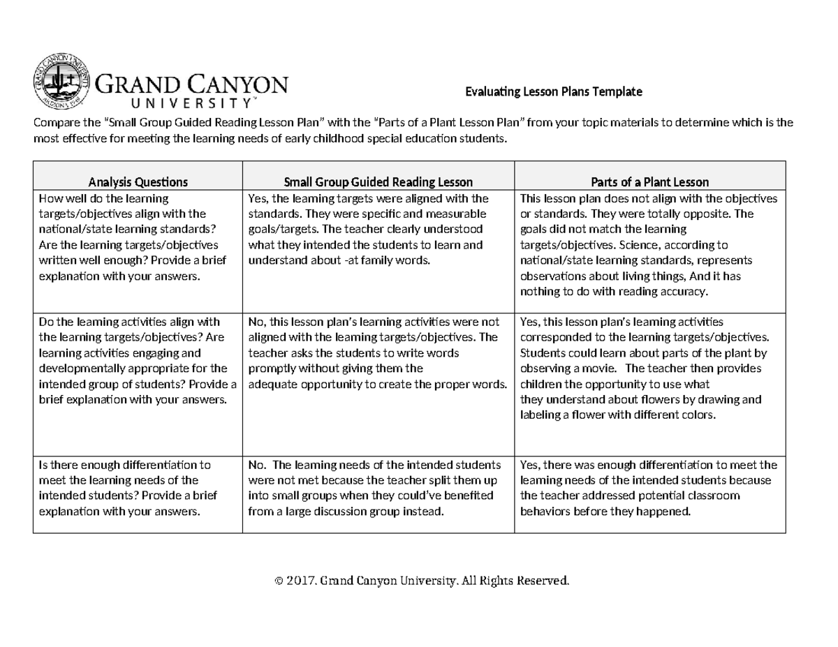 (NEW)Evaluating Lesson Plans - Evaluating Lesson Plans Template Compare ...