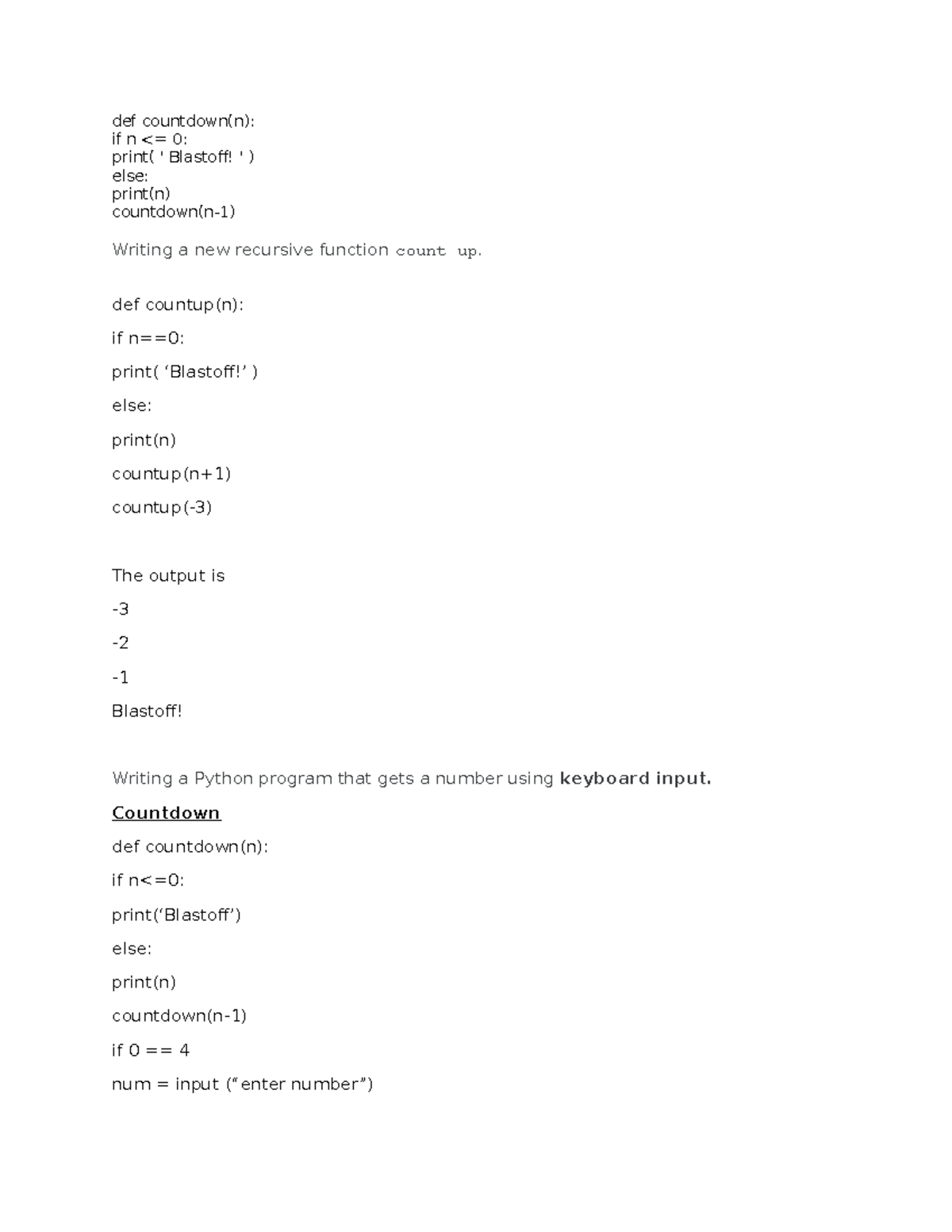Unit 3 learning journal - def countdown(n): if n