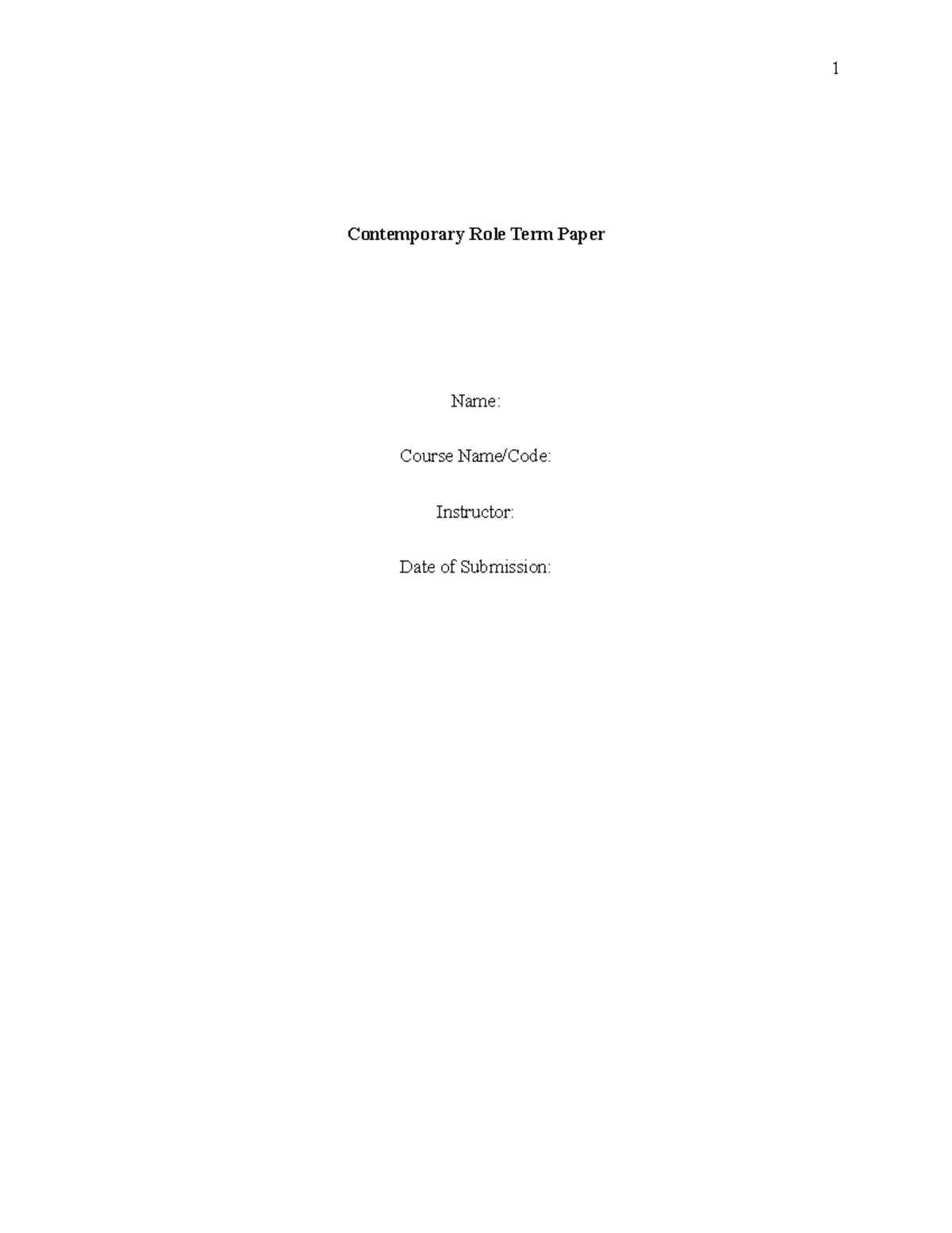Contemporary Role Paper Nursing - Contemporary Role Term Paper Name ...