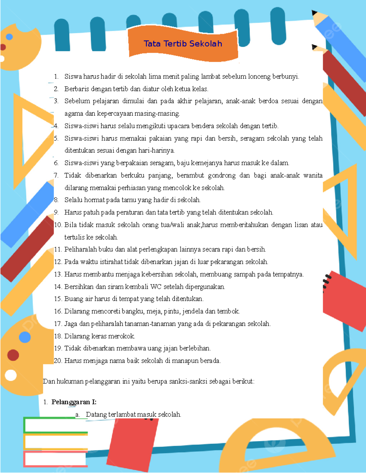 Tata Tertib - JJHHHJ - Siswa harus hadir di sekolah lima menit paling ...