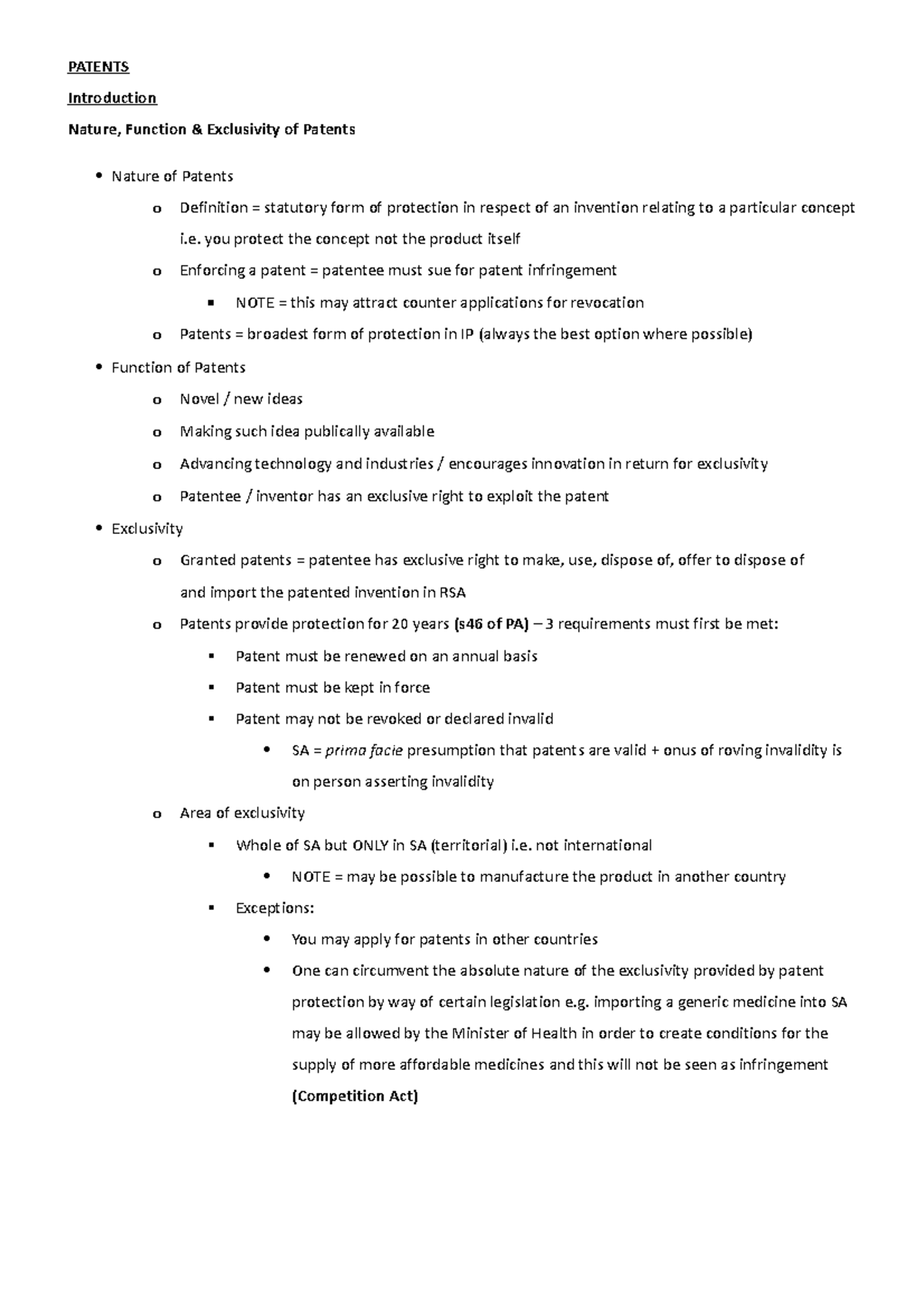 Patents - anti notes - Intellectual Property - PATENTS Introduction ...