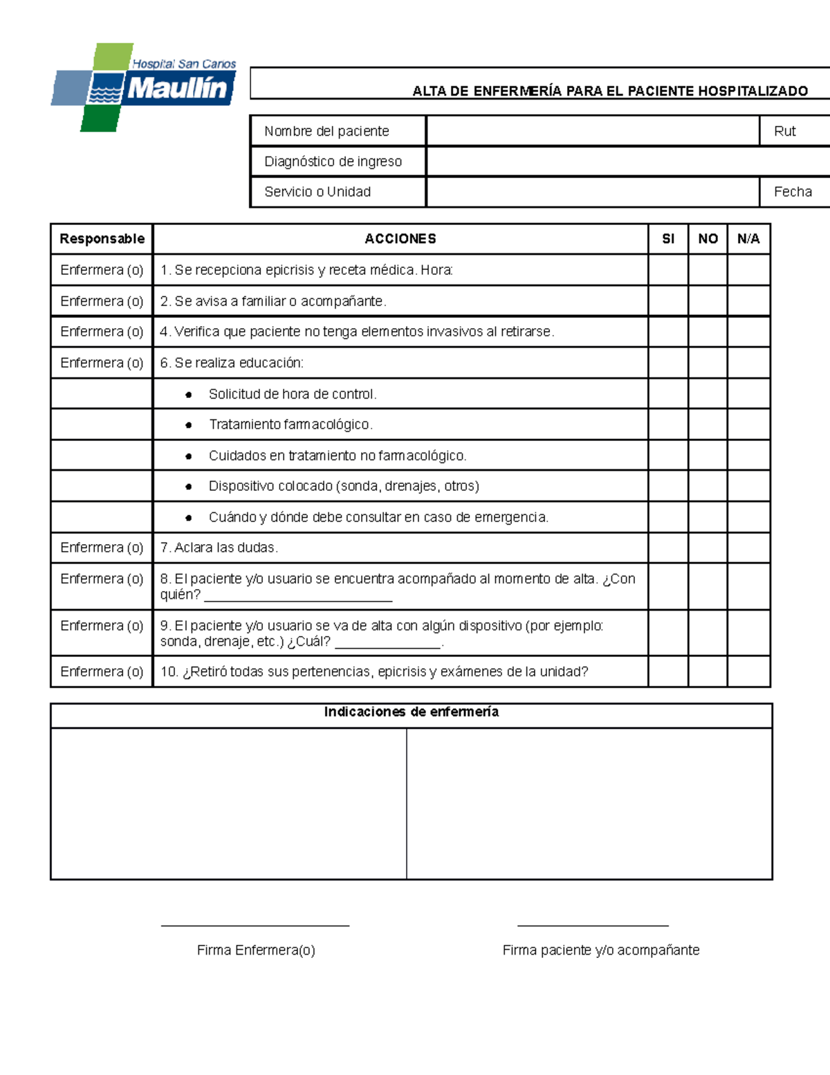 Alta de enfermeria a paciente hospitalizado - ALTA DE ENFERMERÍA PARA ...