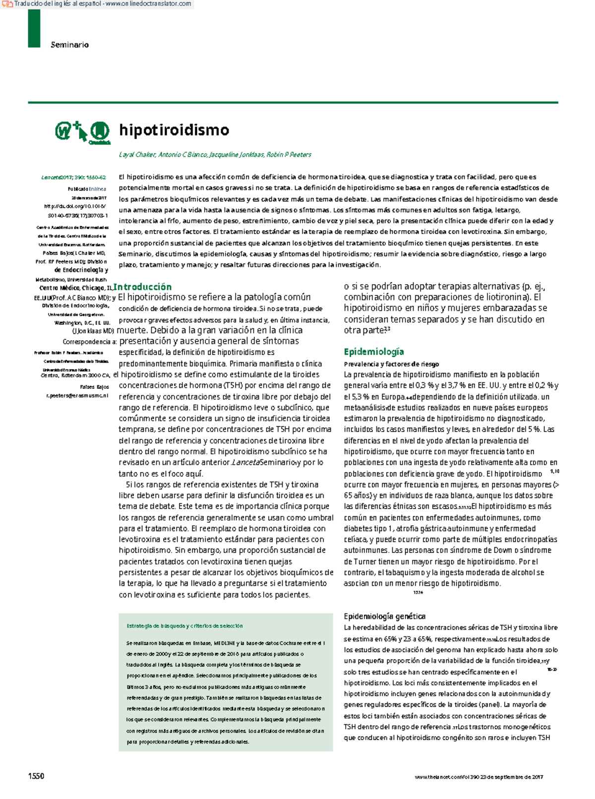 Hypothyroidism Lancet - Seminario hipotiroidismo Layal Chaker, Antonio ...