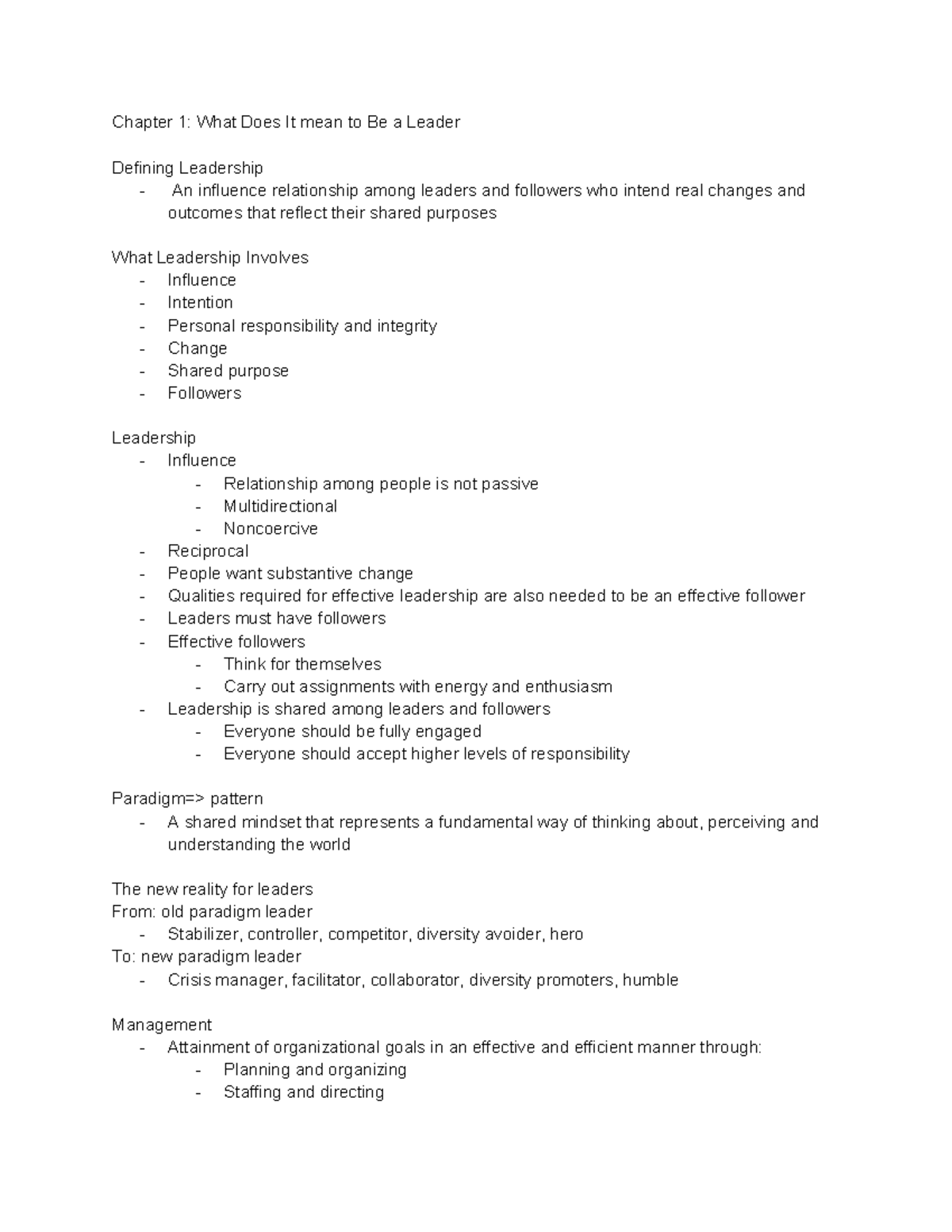 Chapter 1 What Does It mean to Be a Leader - Chapter 1: What Does It ...