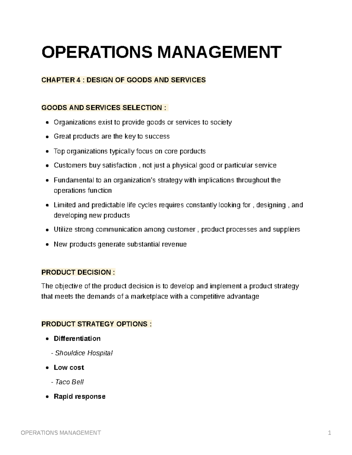 Operations Management 4 - OPERATIONS MANAGEMENT CHAPTER 4 : DESIGN OF ...