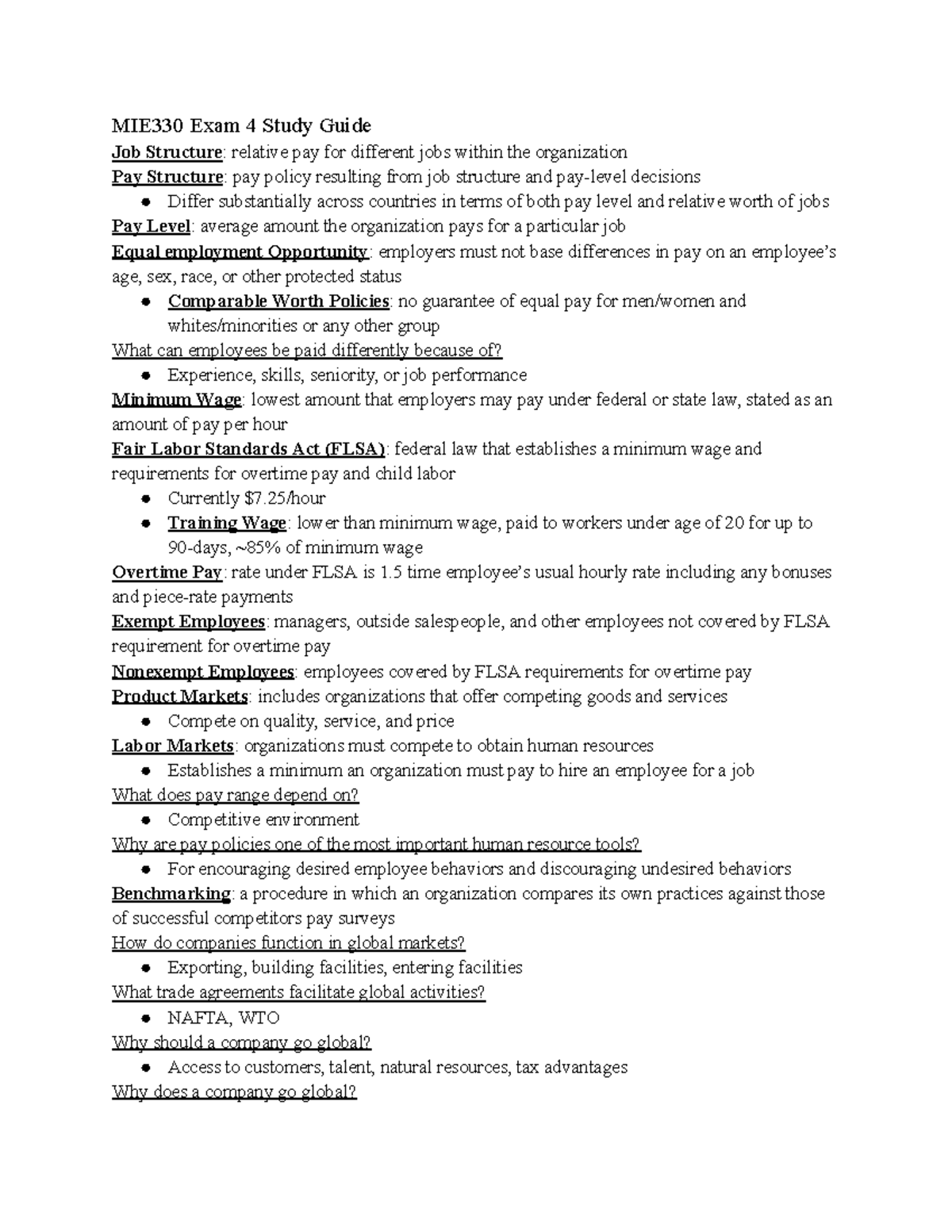 MIE330 Exam 4 Study Guide - MIE330 Exam 4 Study Guide Job Structure ...