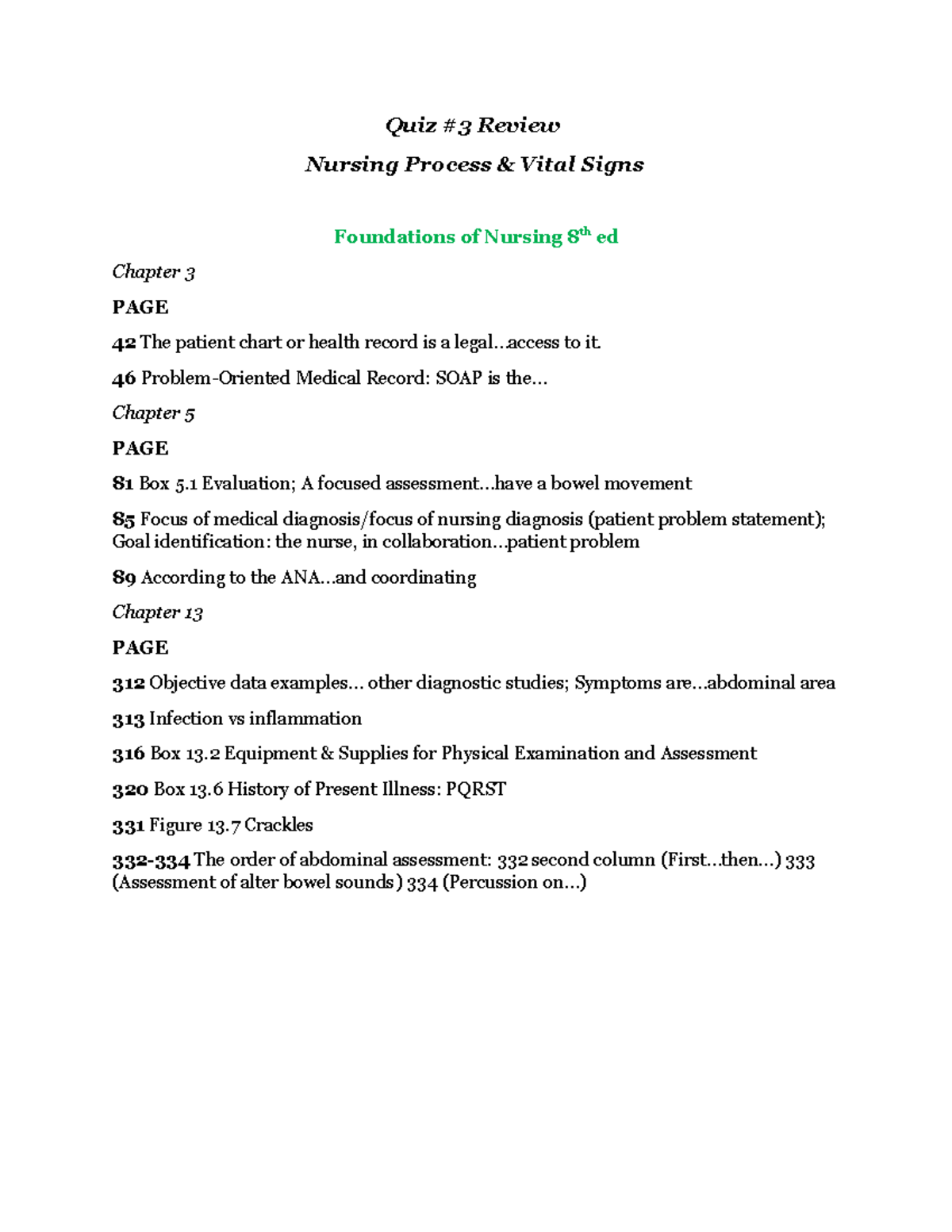 #3 Nursing Process -VS - test - Quiz #3 Review Nursing Process & Vital ...