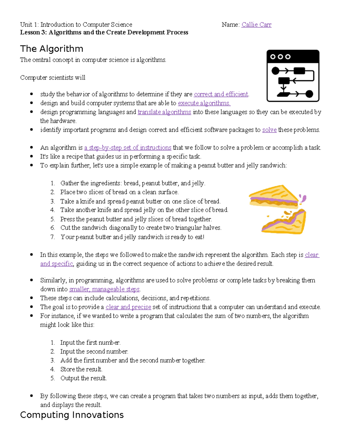 Unit 1 L3 Guided Notes Algorithm Unit 1 Introduction To Computer