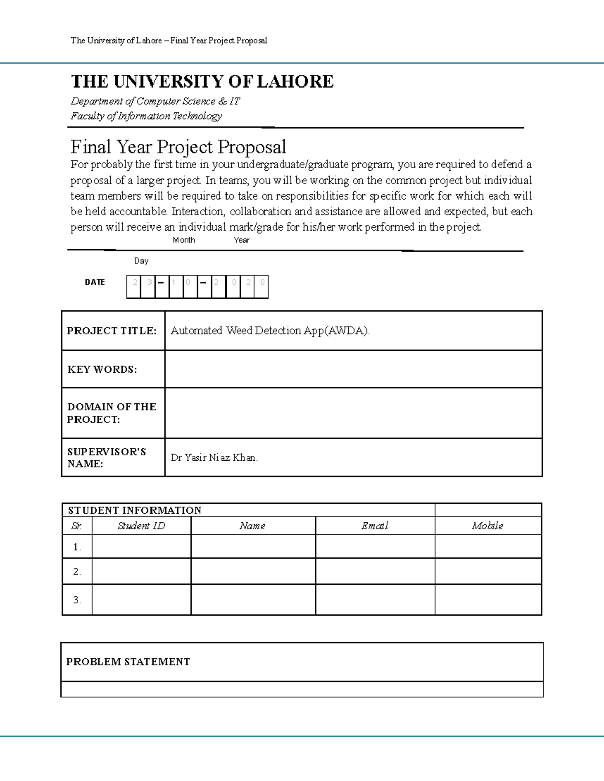 Final Year Proposal 2020 - THE UNIVERSITY OF LAHORE Department of ...