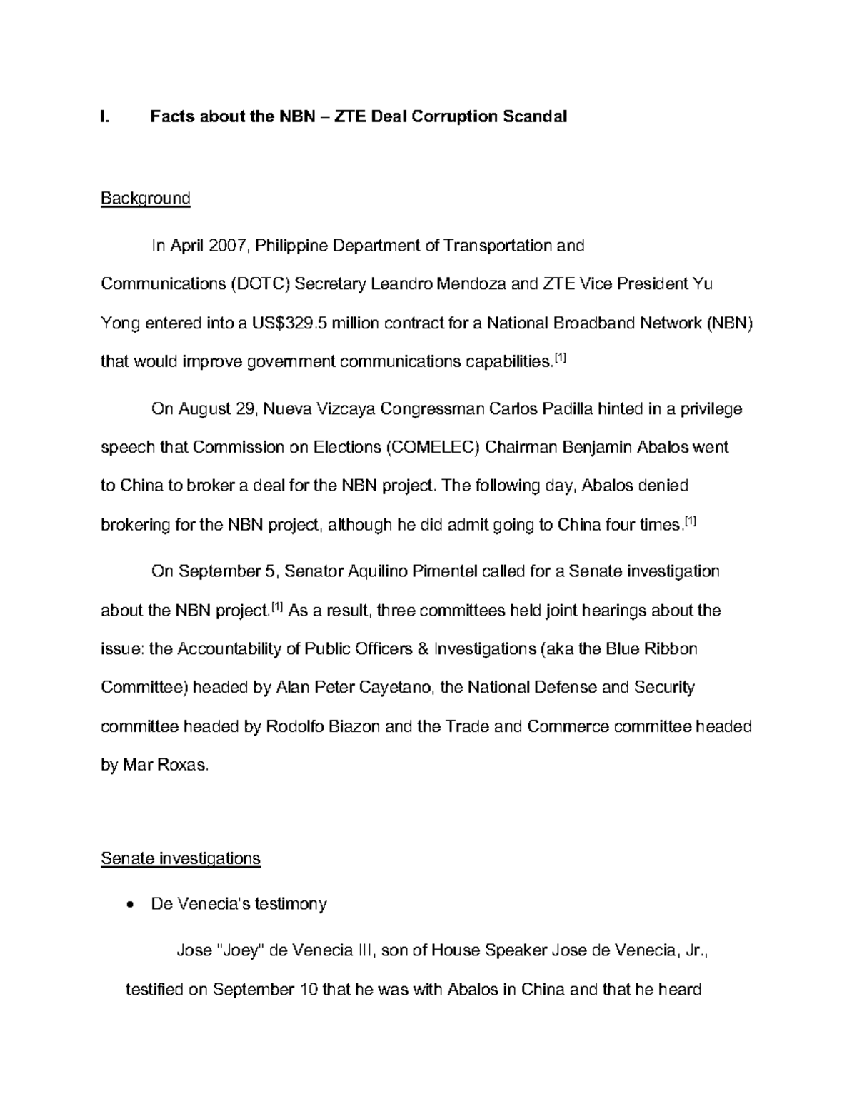 NBN-ZTE - Ethical Issues of the NBN-ZTE deal - I. Facts about the NBN ...