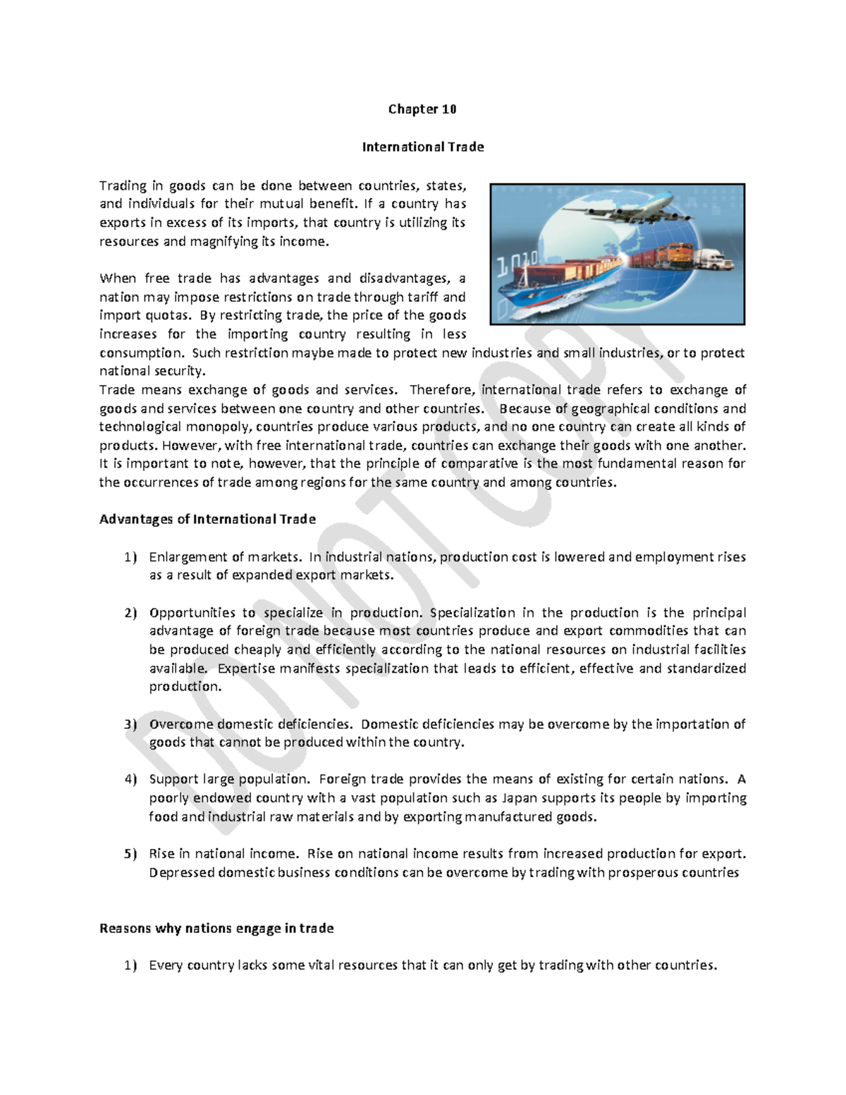 Chapter-10 - Trade - Chapter 10 International Trade Trading in goods ...