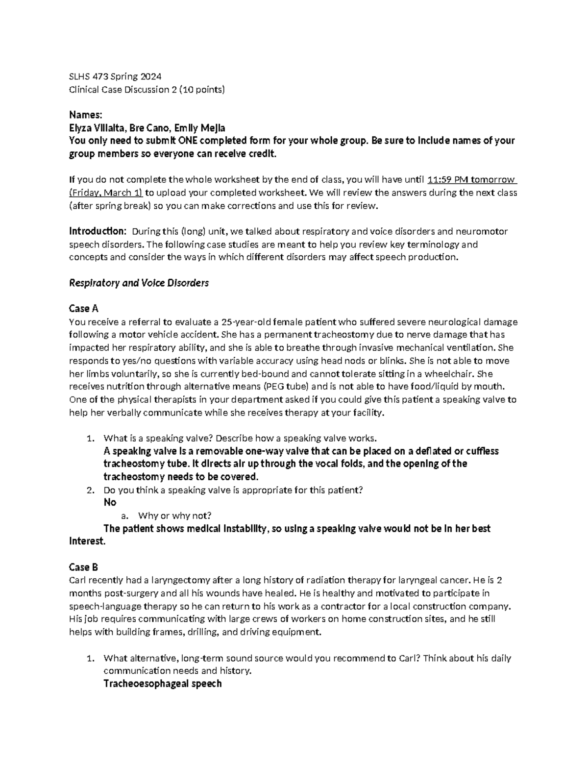 SLHS 473 Clinical Case Discussion 2 - SLHS 473 Spring 2024 Clinical ...