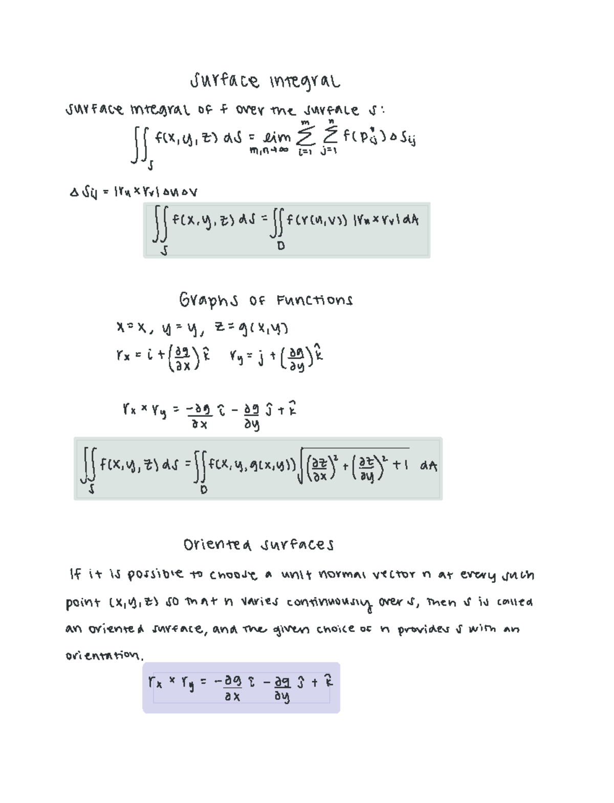 16.7 - Surface Integrals - surface integral surface integral of f over ...