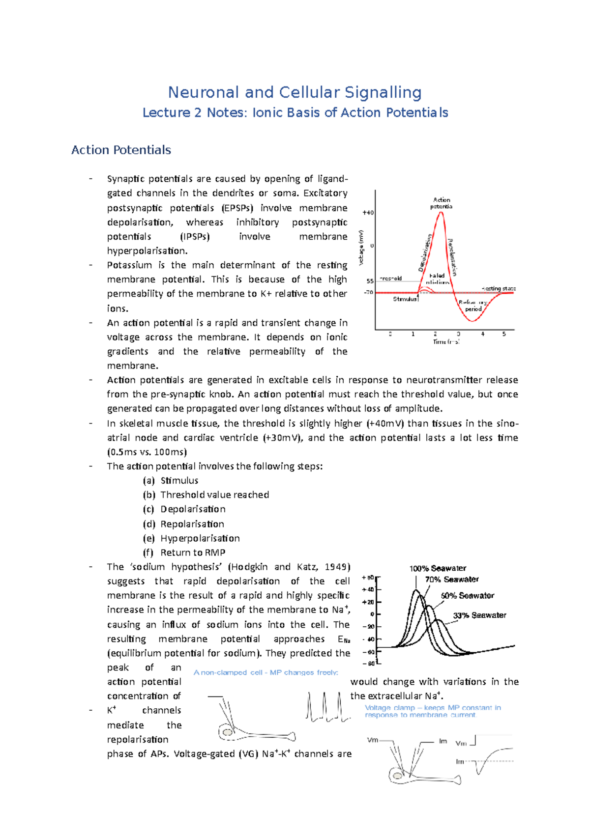 Lecture 2 Notes (Ionic Basis of Action Potentials) - Neuronal and ...