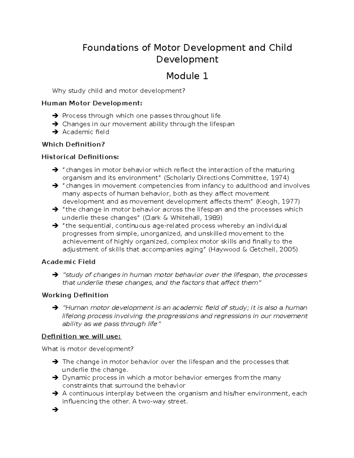 Module 1 Notes Human Growth and Motor Development - HLSC 2401U ...