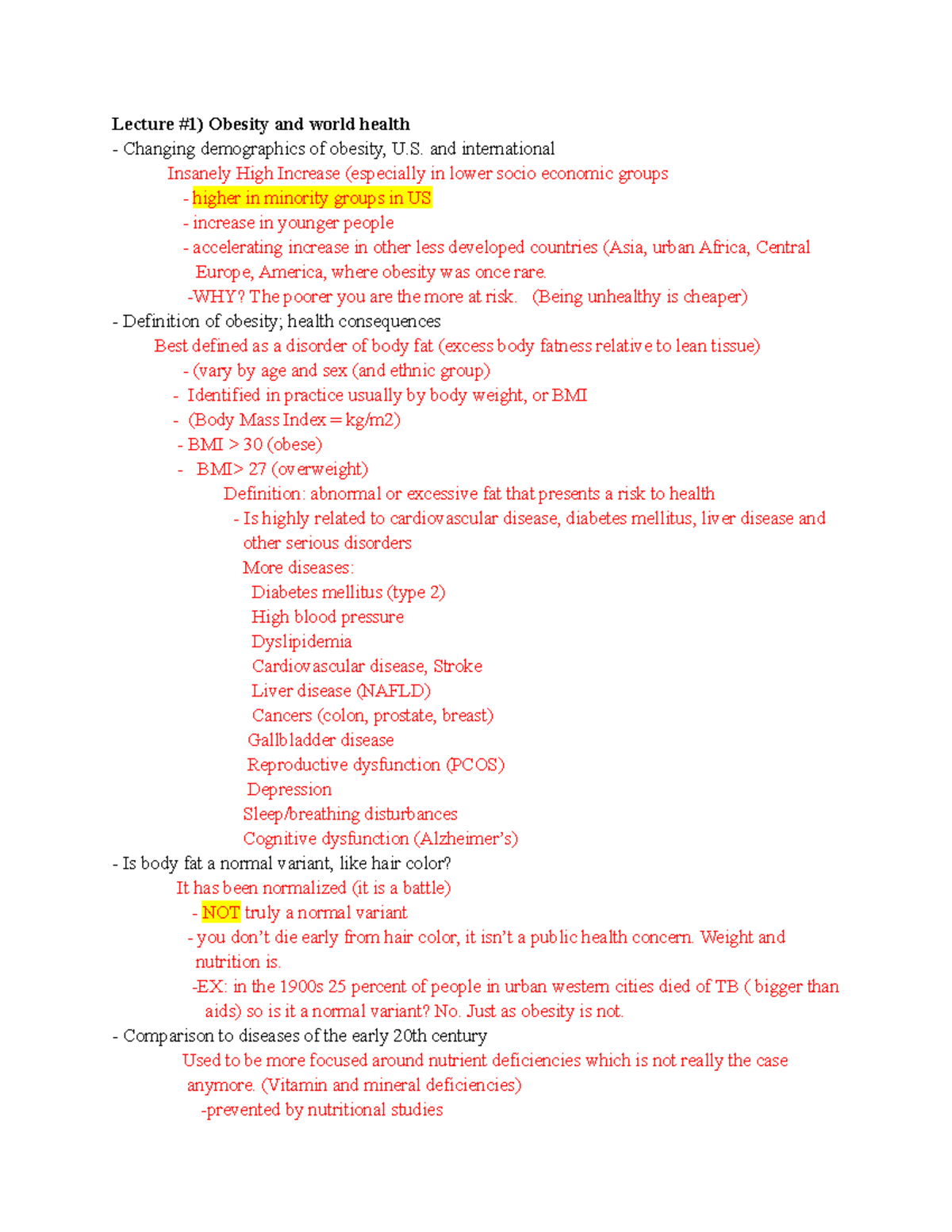 Nutritional Science Study Guide - Lecture #1) Obesity and world health ...