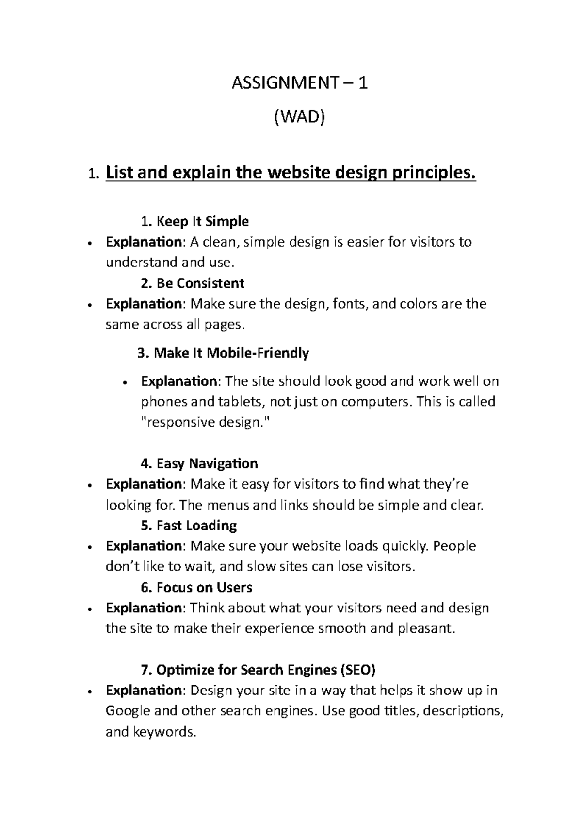 WAD assignment 1 - cxcvcv - ASSIGNMENT – 1 (WAD) 1. List and explain the website design ...