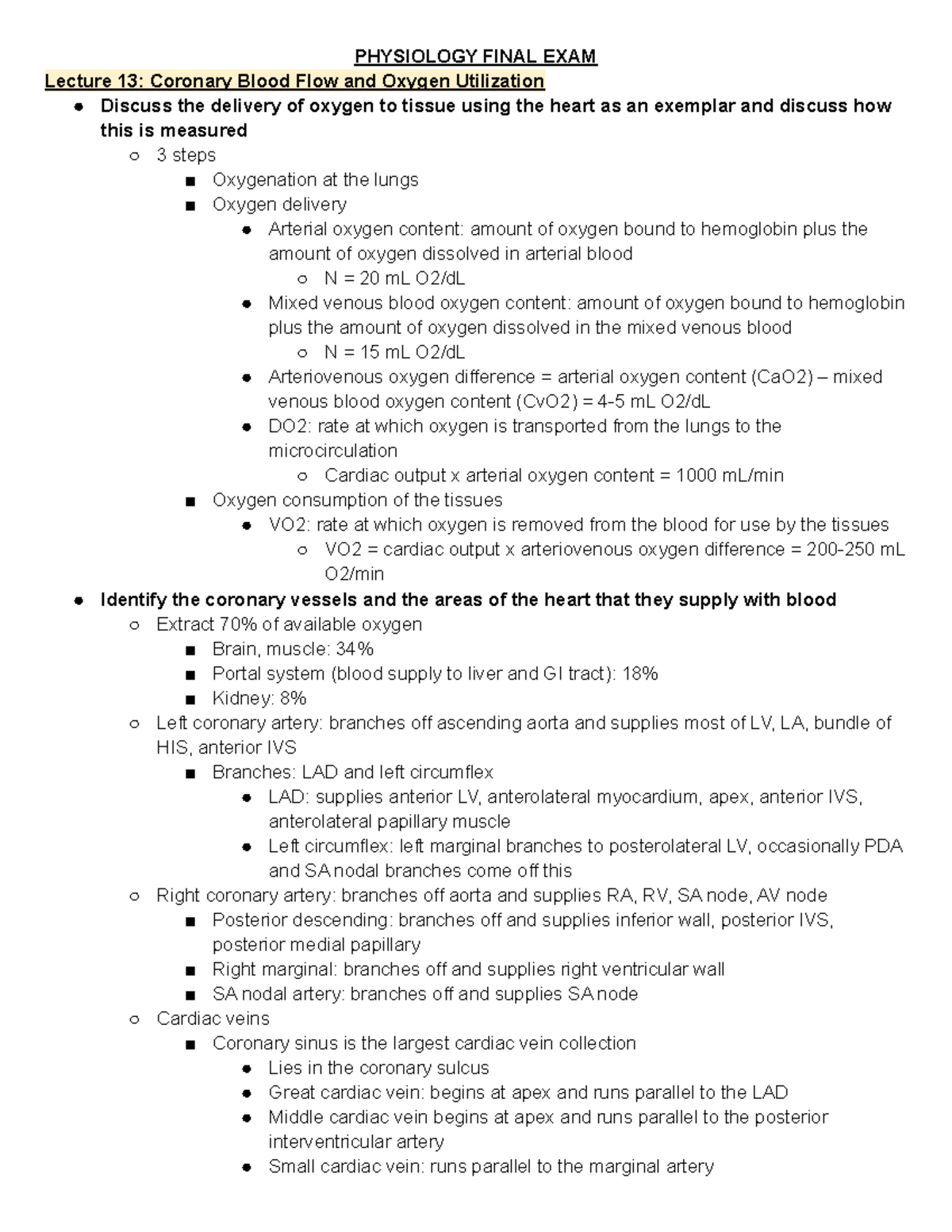 Physiology Final Study Guide - PHYSIOLOGY FINAL EXAM Lecture 13 ...