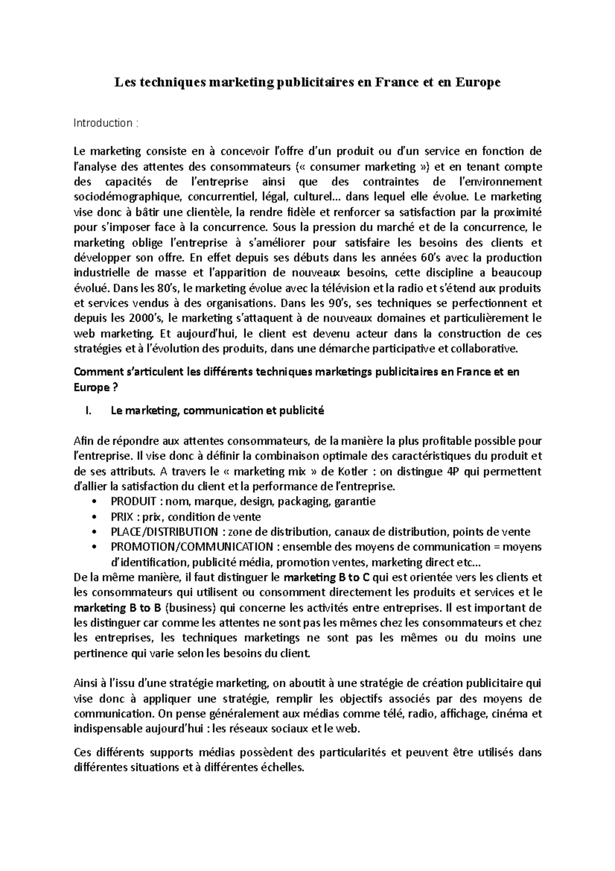 Exposé sur les techniques marketing en France et en Europe - Les ...