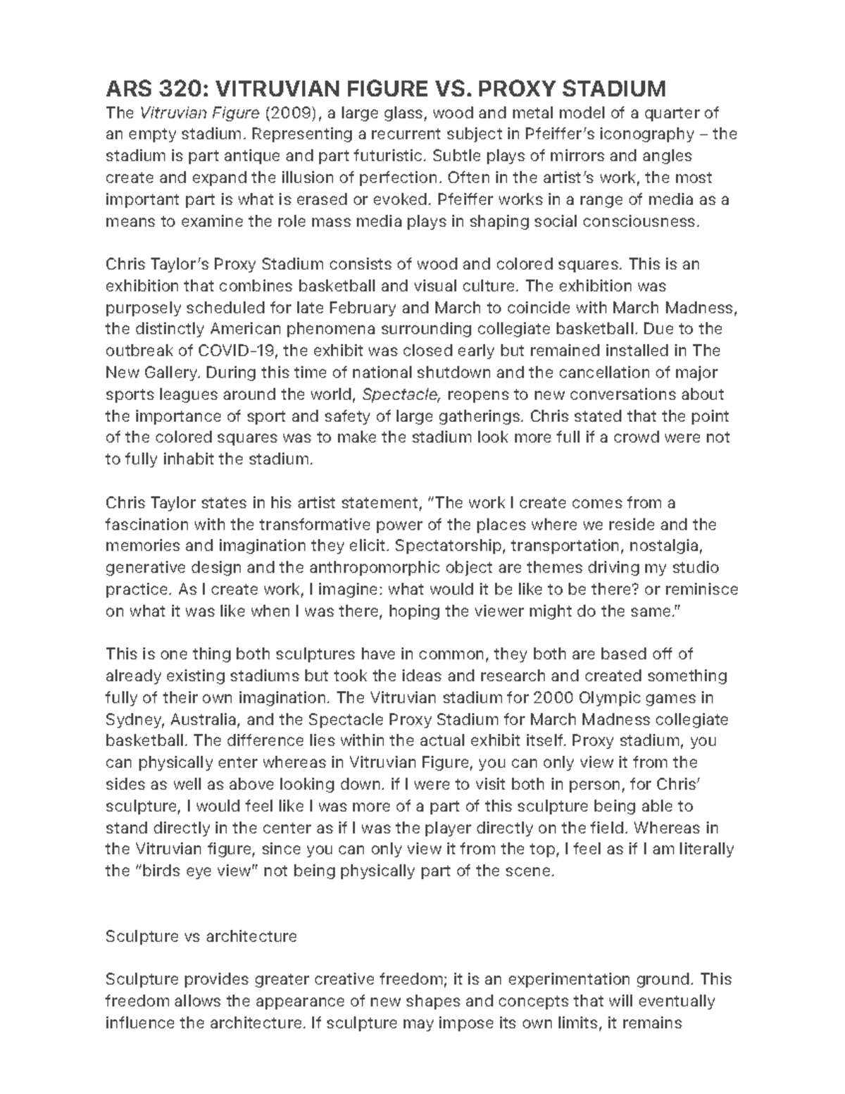 ARS 320: Vitruvian Figure VS. Proxy Stadium - ARS 320: VITRUVIAN FIGURE ...