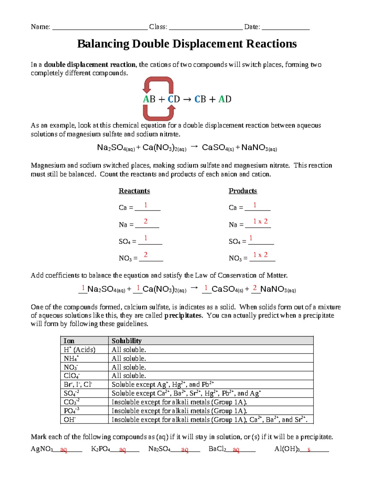 04 - Double Displacement Reactions.docx Completed - Name: __________________________ Class ...