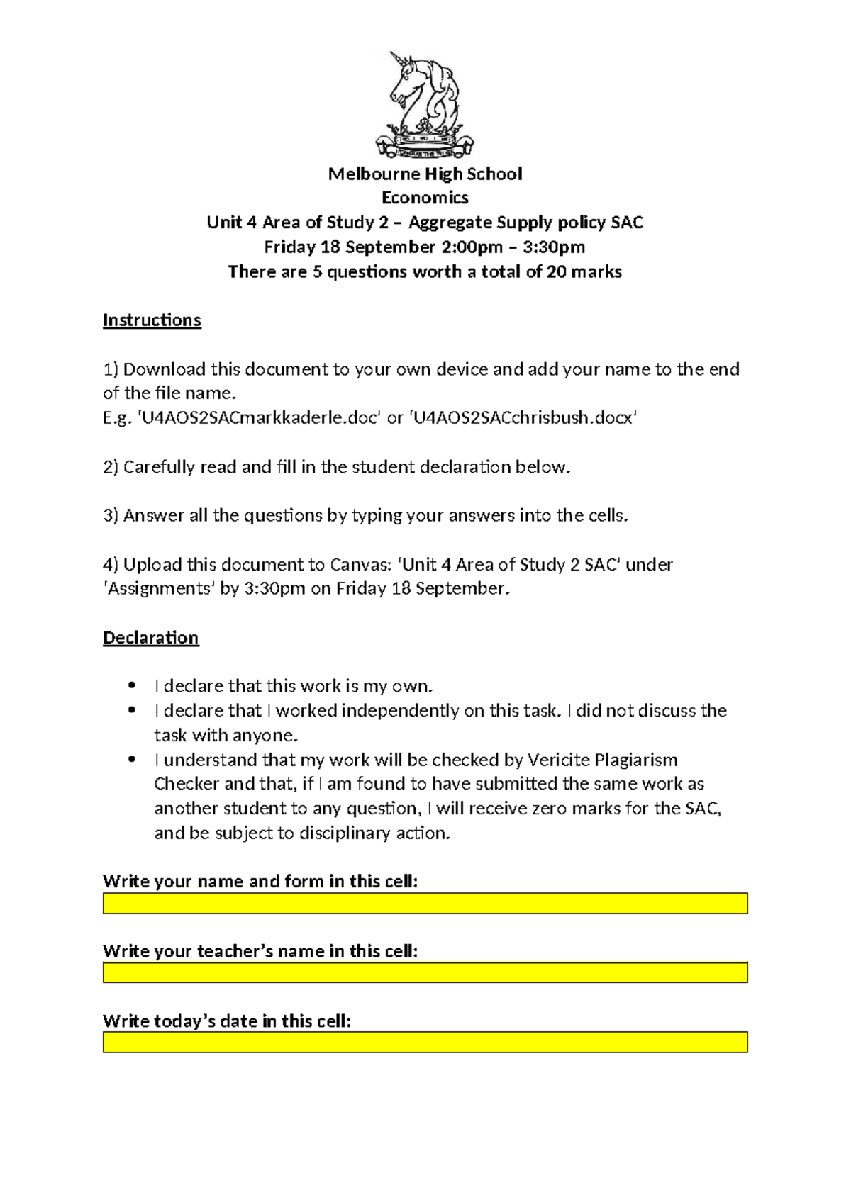 U4AOS2SAC - SAC prep - Melbourne High School Economics Unit 4 Area of ...