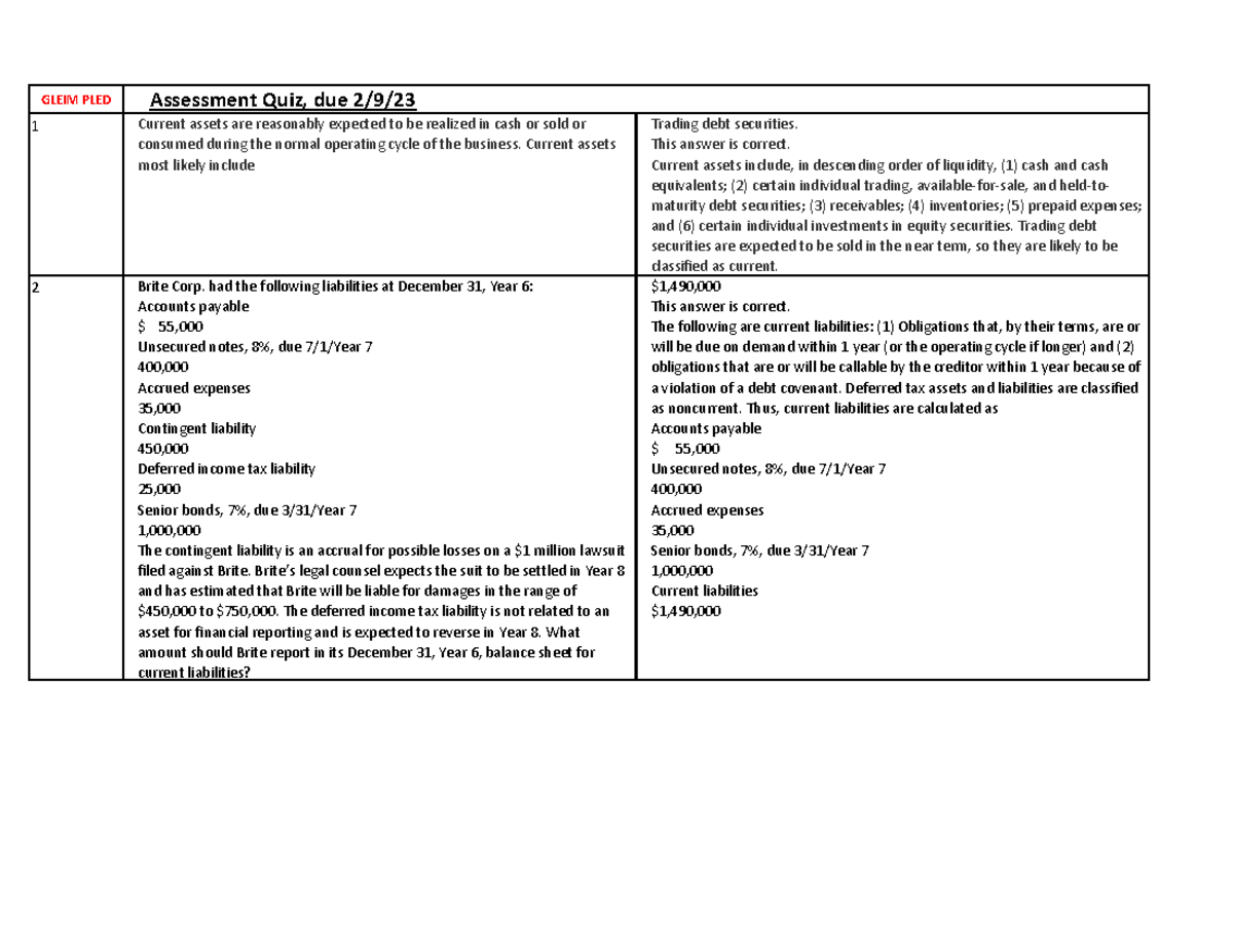 Gleim Assessment Quiz - Review of FAR principles learned in ...