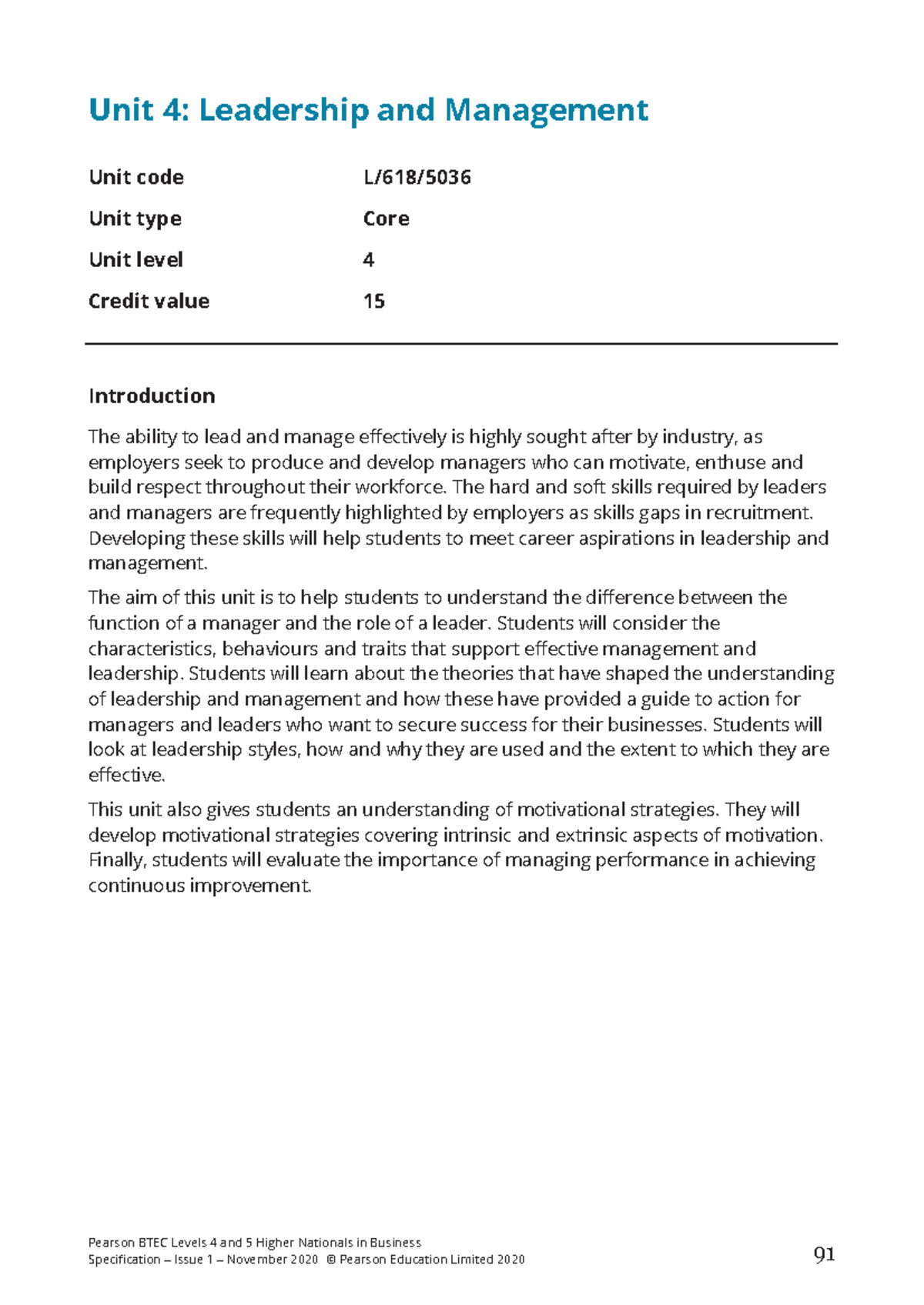 Unit 4 Leadership and Management 2 - Pearson BTEC Levels 4 and 5 Higher ...