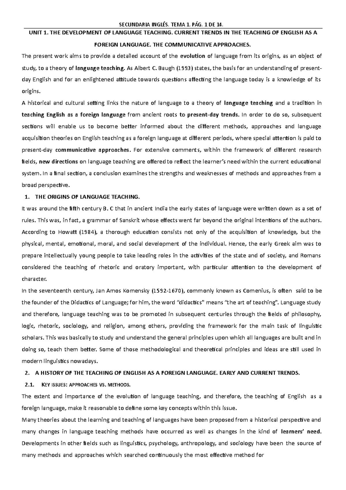 Oposiciones secundaria tema 1 - SECUNDARIA INGLÉS. TEMA 1. PÁG. 1 DE 14 ...