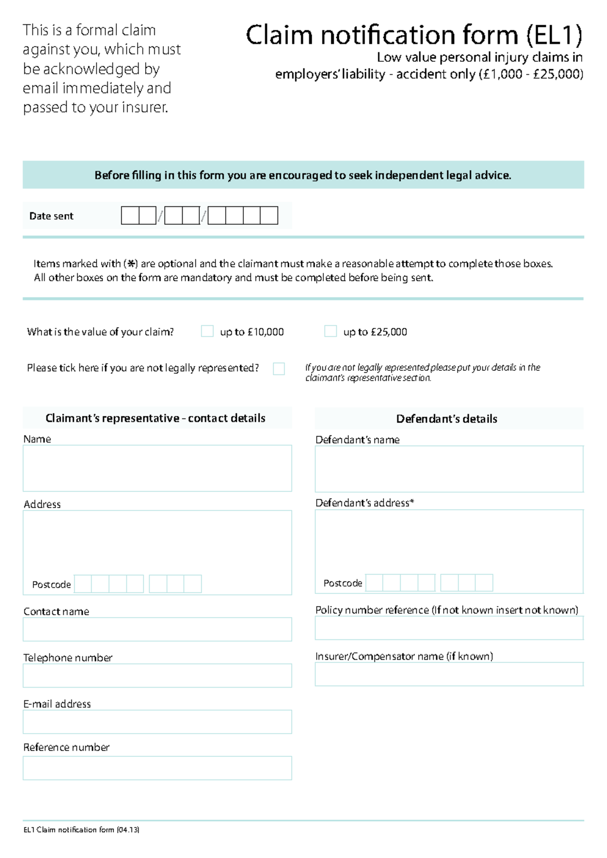 EL1-claim-notification-form.pdf 2019 - Claim notification form (EL1 ...