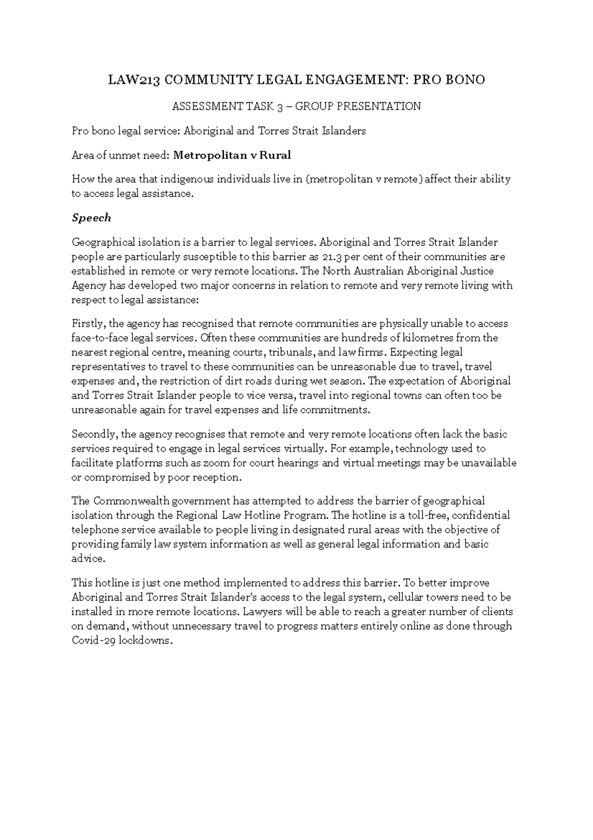 ASSESSMENT TASK 3 – GROUP PRESENTATION - INDIGENOUS AUSTRALIANS ...