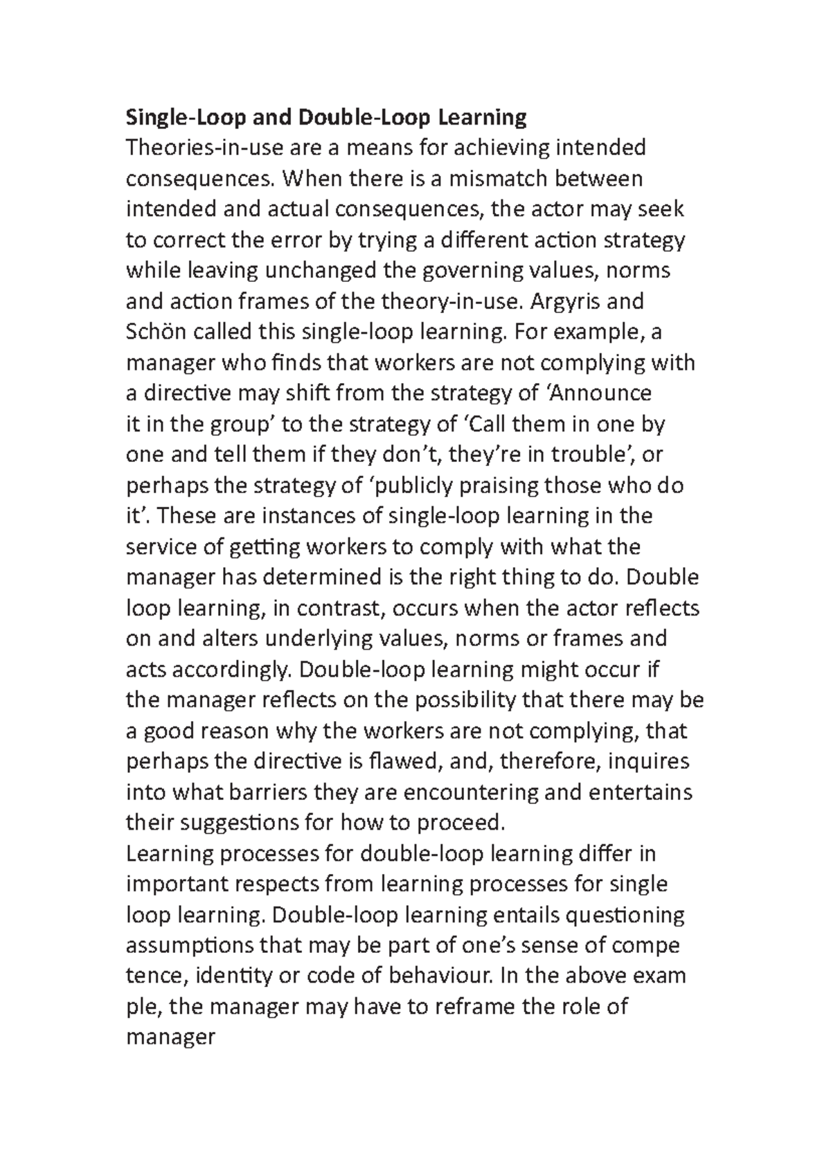 Single-Loop and Double-Loop Learning - Single-Loop and Double-Loop ...