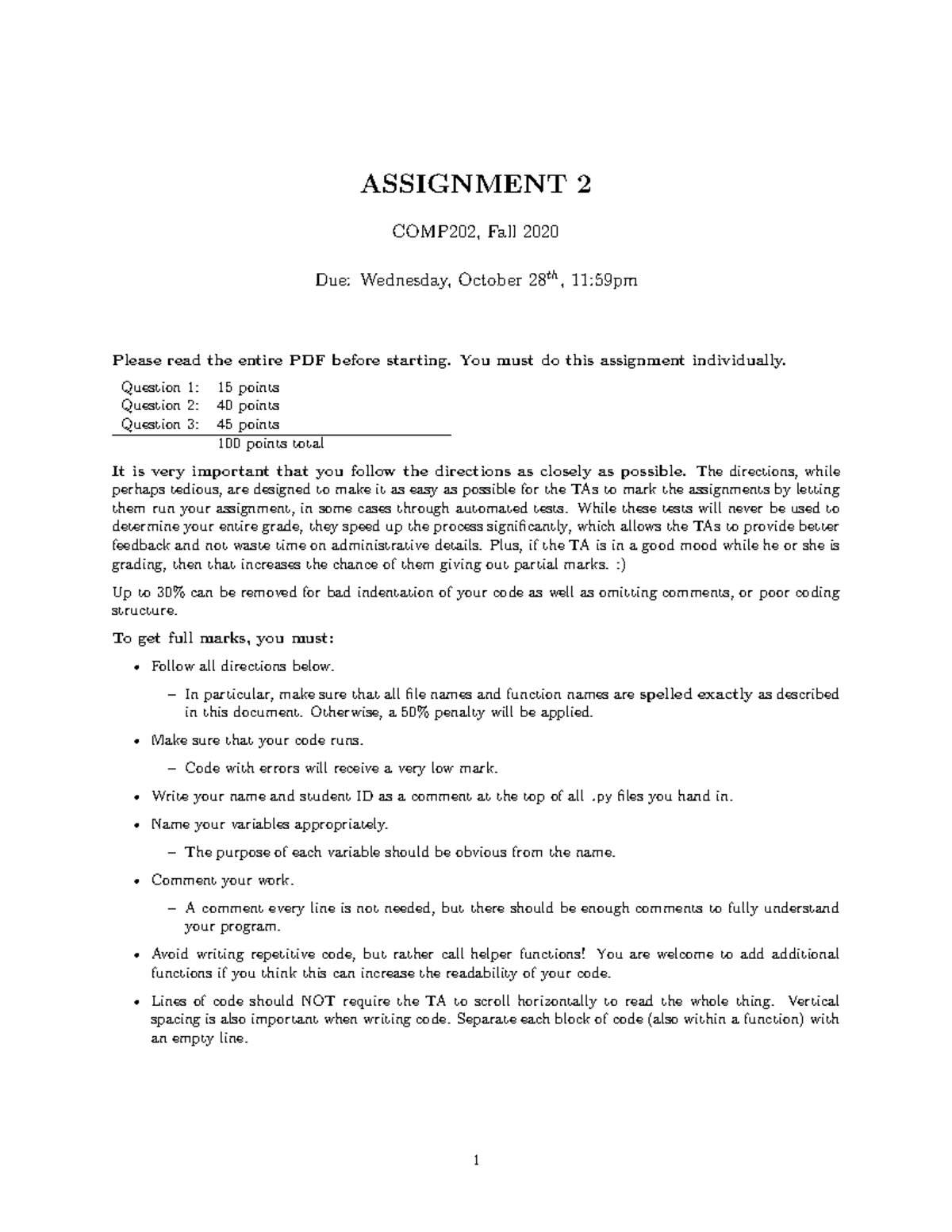 Assignment 2 comp - Comp 202 - McGill - Studocu