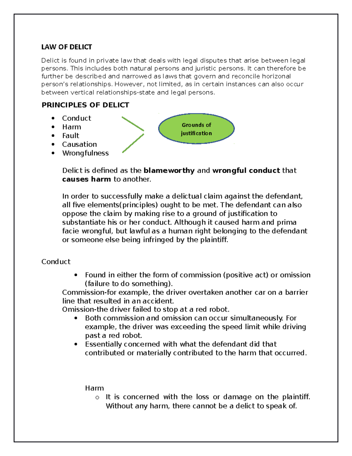 Semester 1 law of delict - LAW OF DELICT Delict is found in private law ...