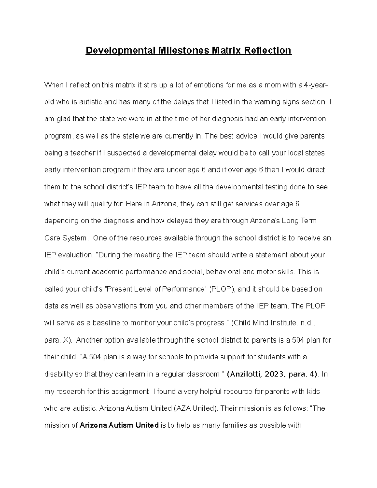 Developmental Milestones Matrix Reflection - I am glad that the state ...