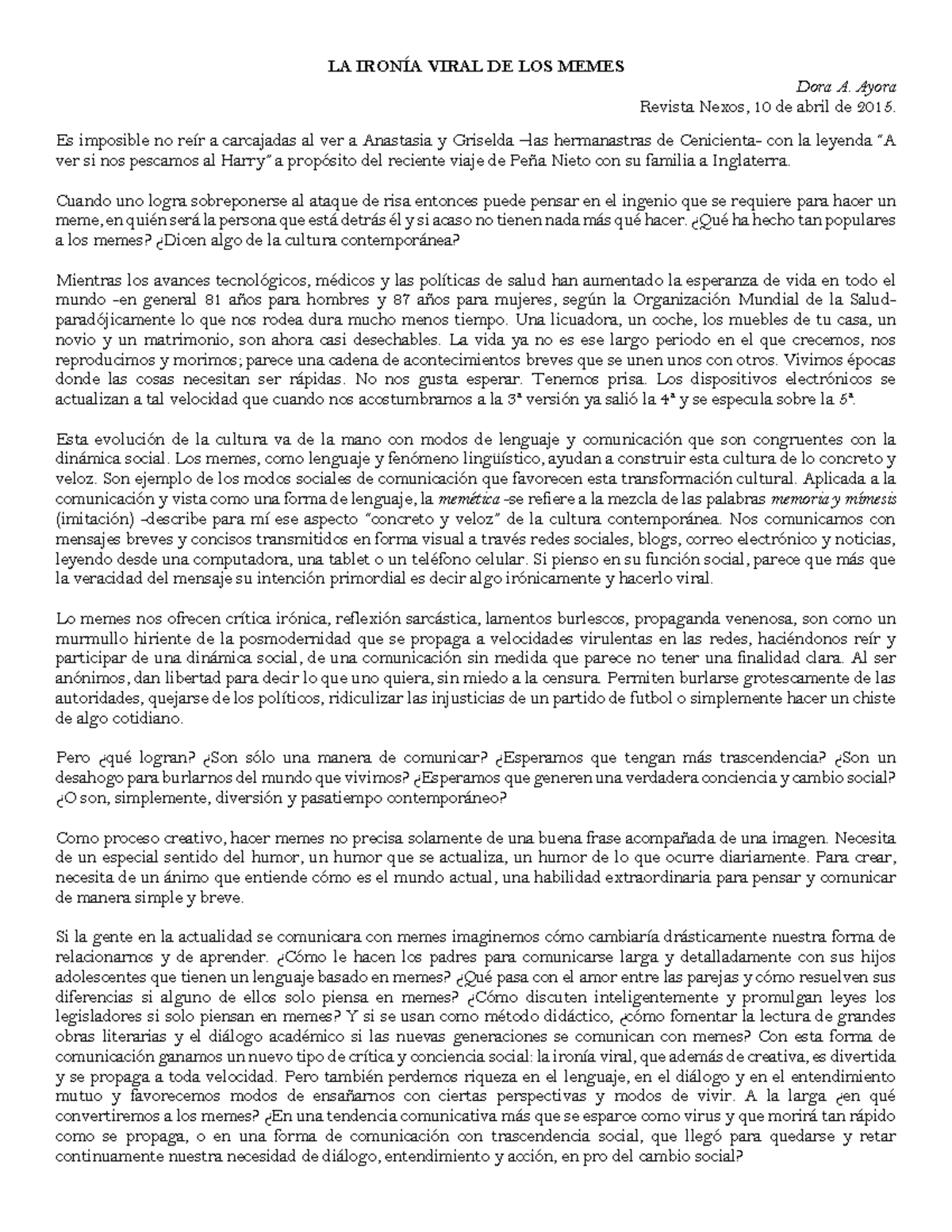 LA Ironía Viral DE LOS Memes Lectura de comprensión - LA IRONÍA VIRAL ...