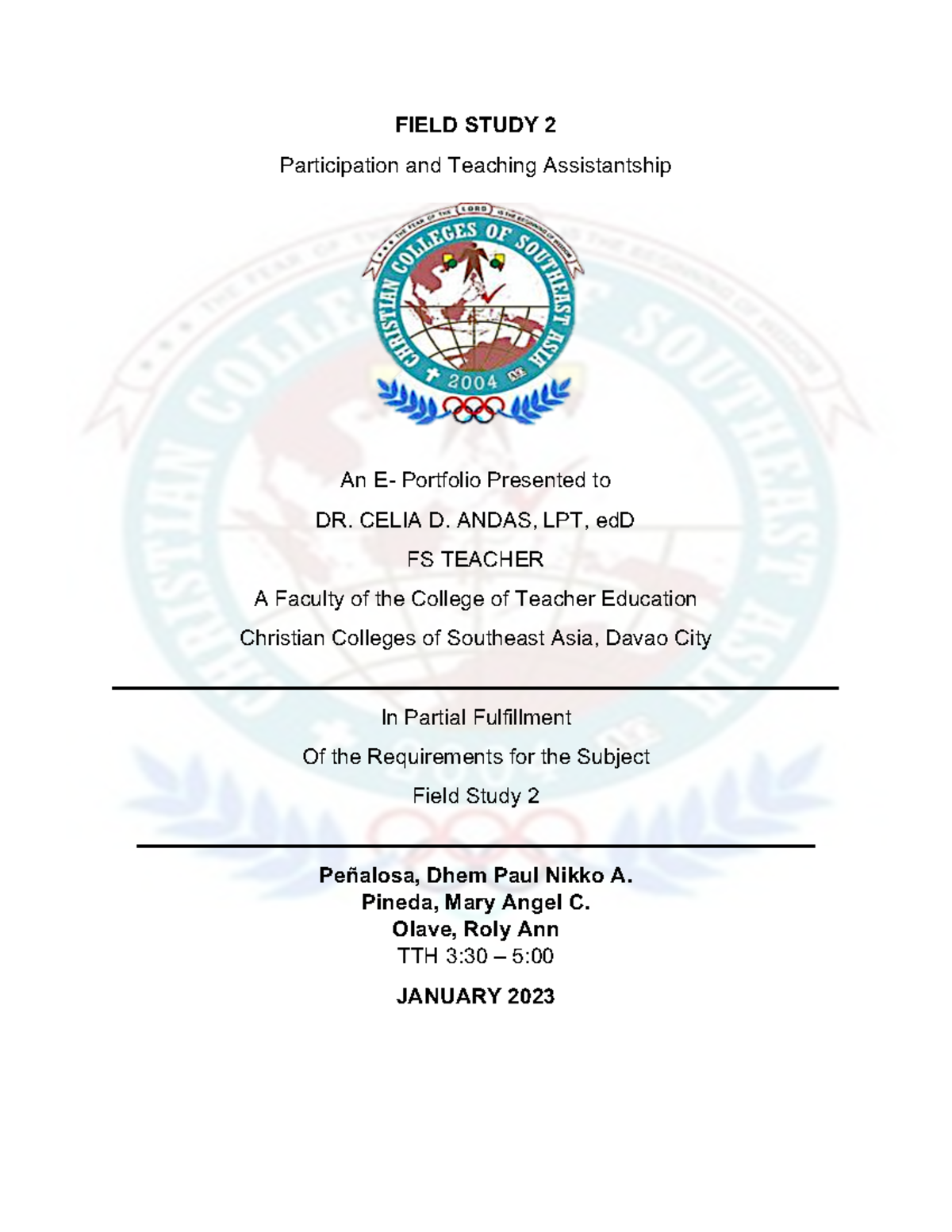 FS 2 Targets and Performance Task - FIELD STUDY 2 Participation and ...