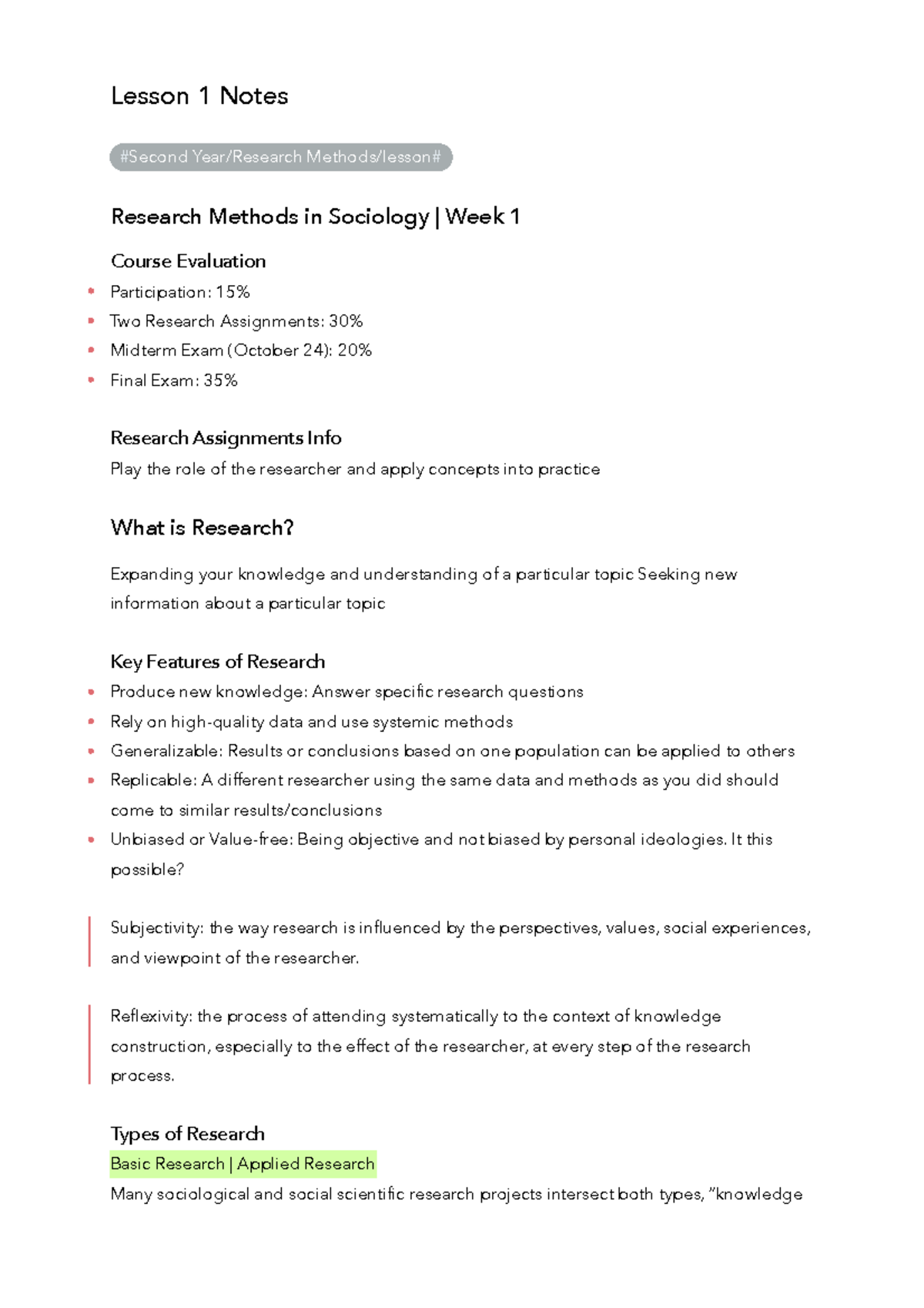 Sociology Lesson 1 Notes - Lesson 1 Notes #Second Year/Research Methods ...