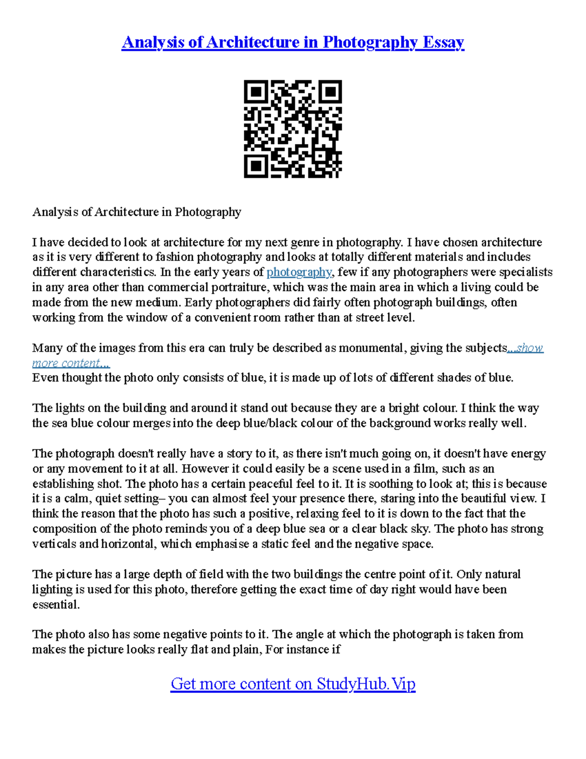 Example Of Photo Essay - Analysis of Architecture in Photography Essay ...