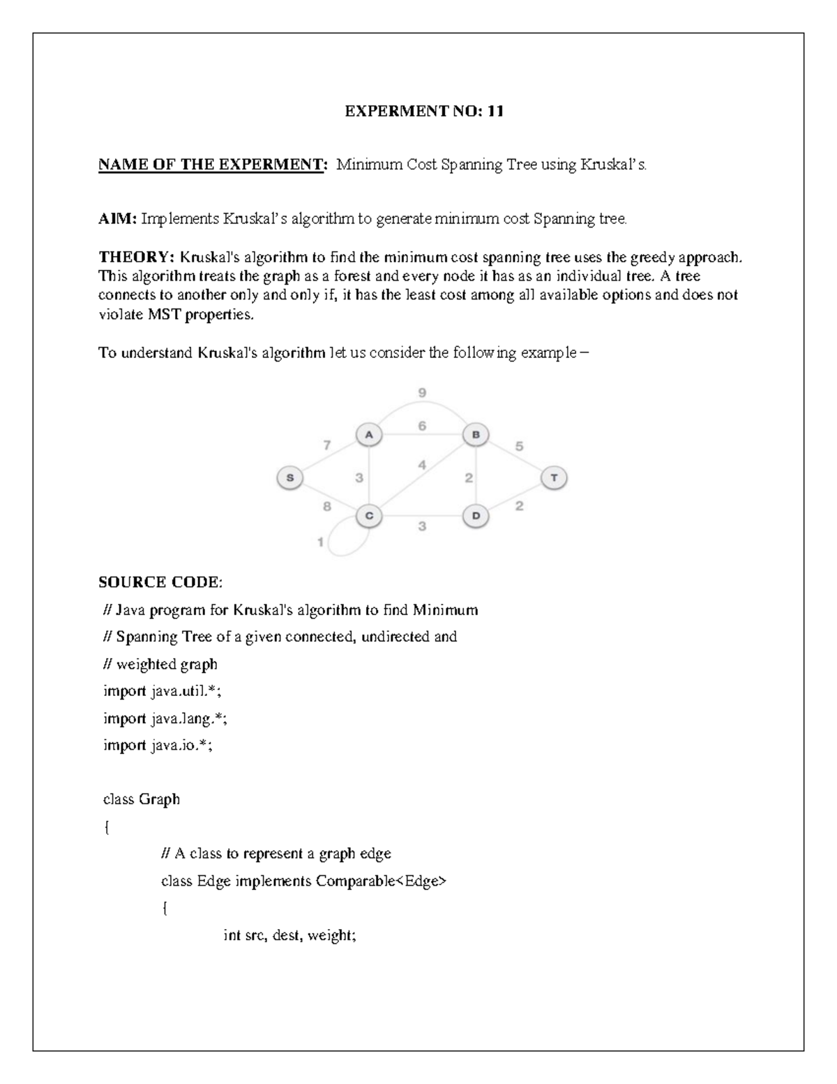 subset search on file - EXPERMENT NO: 11 NAME OF THE EXPERMENT: Minimum ...