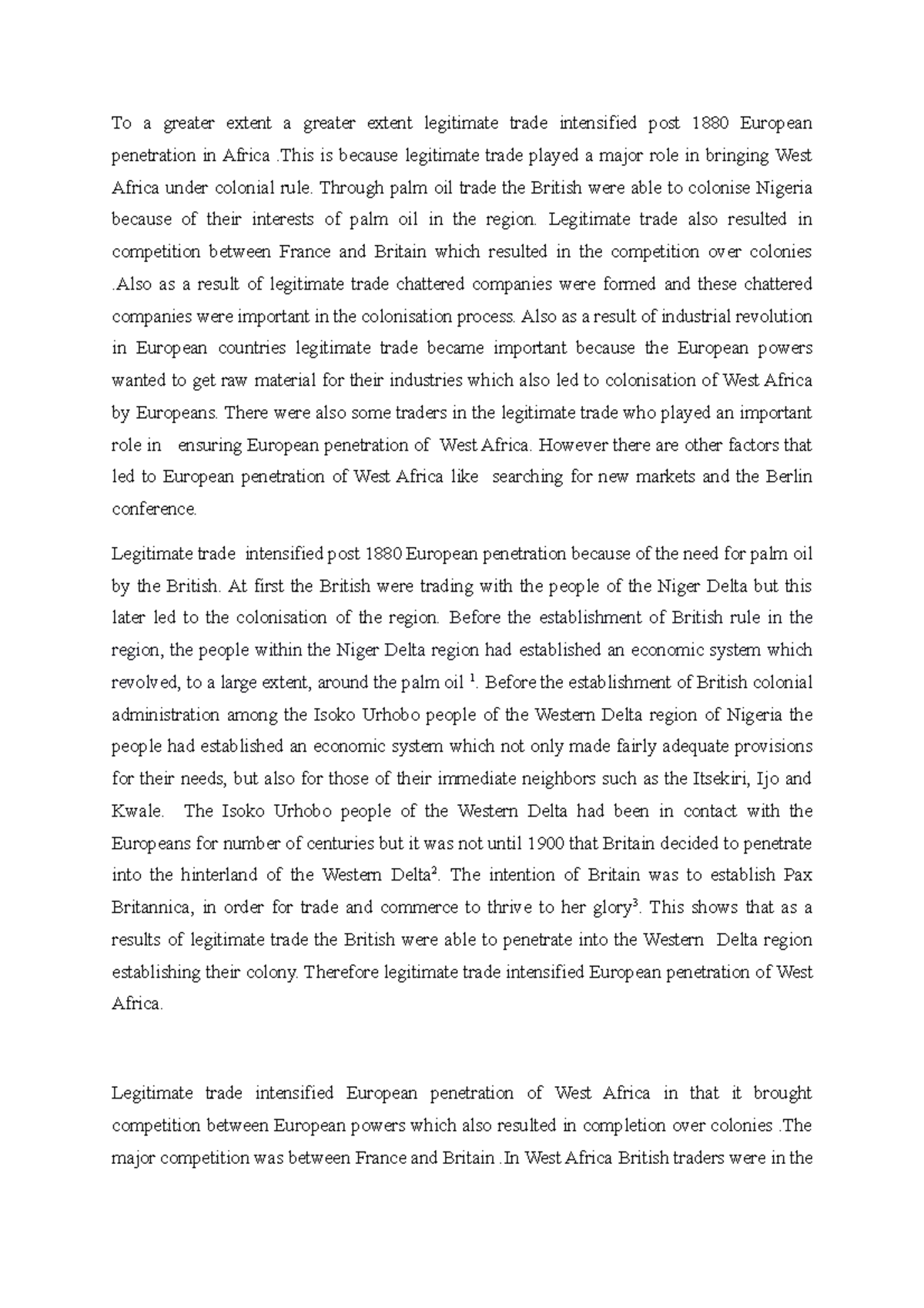 Legitimate Trade and Colonisation of Afr - To a greater extent a ...