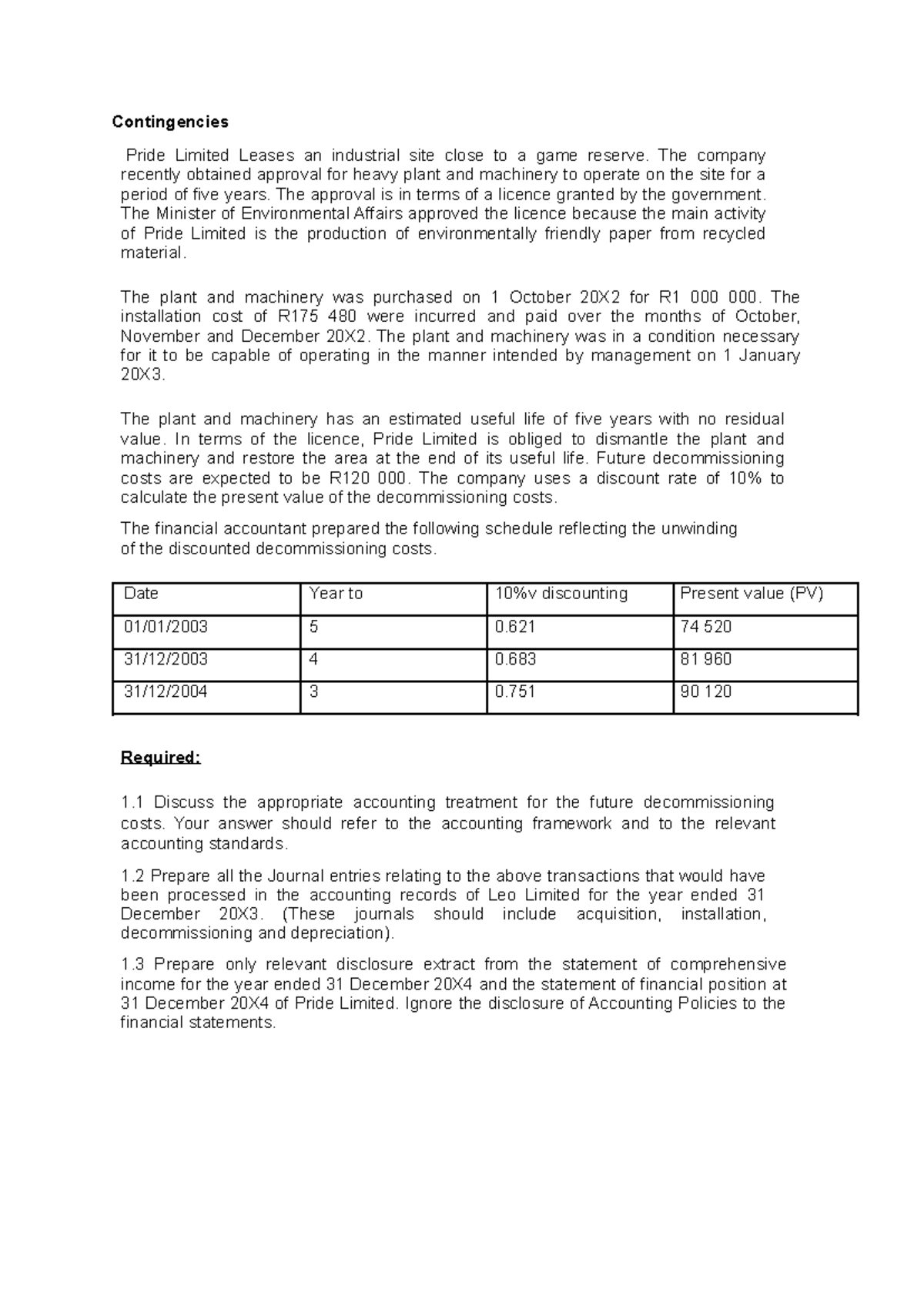 Contingencies - Practice Question - Contingencies Pride Limited Leases ...
