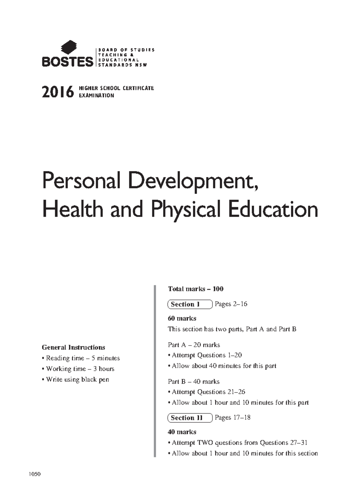 2016-hsc-pdhpe practise questions - 2016 HIGHER SCHOOL CERTIFICATE ...