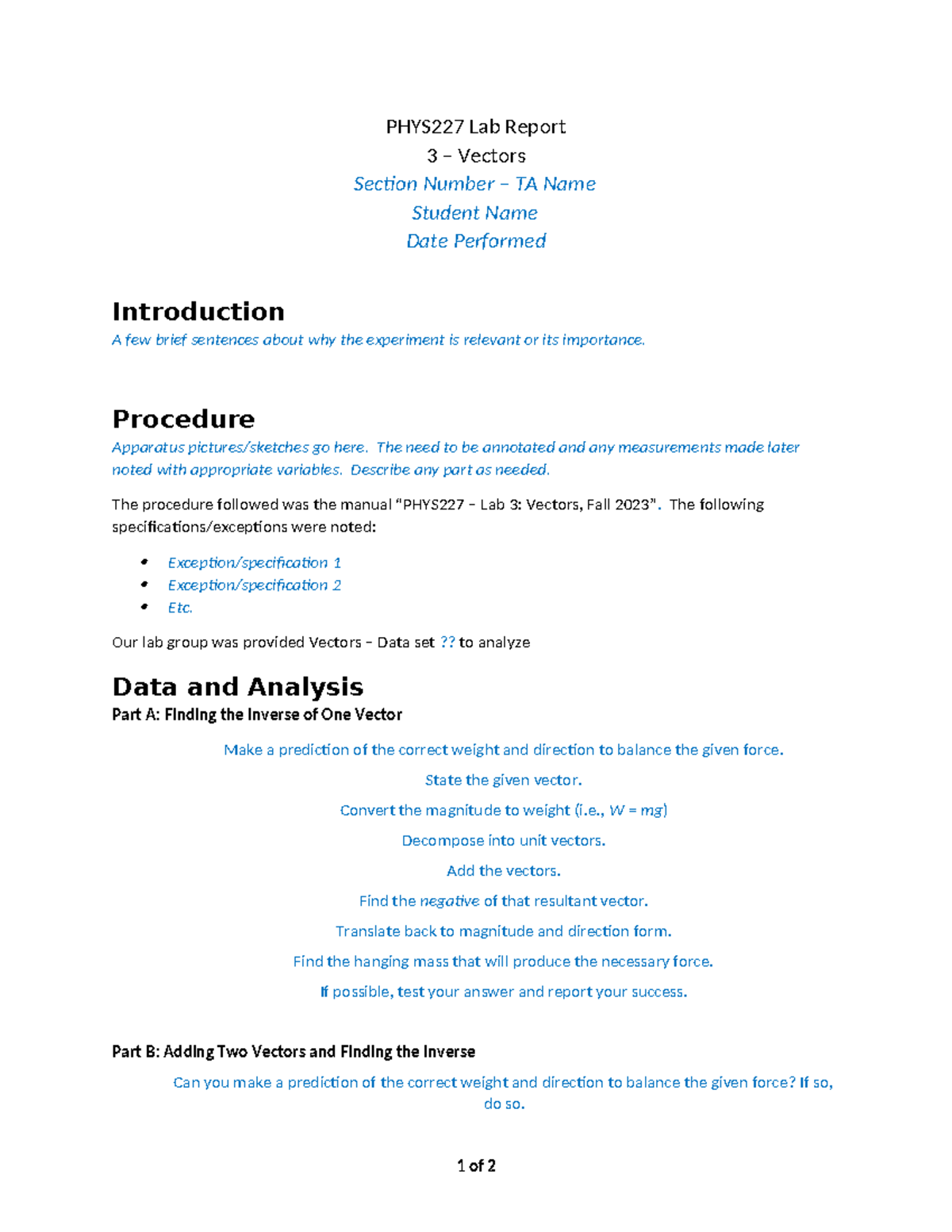 PHYS227 Lab Report Template 3 - Vectors - PHYS227 Lab Report 3 ...