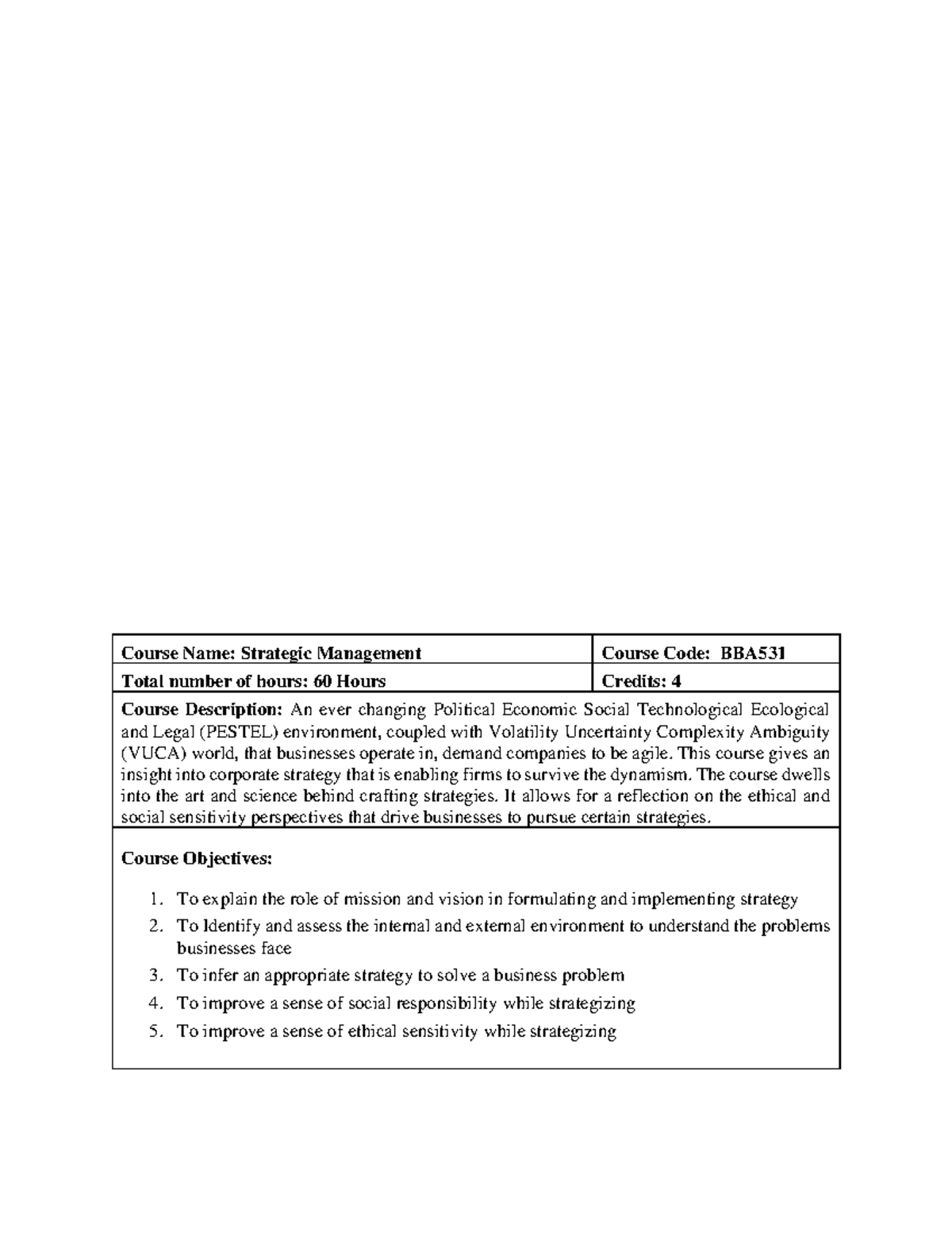Business Analytics - Course Name: Strategic Management Course Code: BBA ...