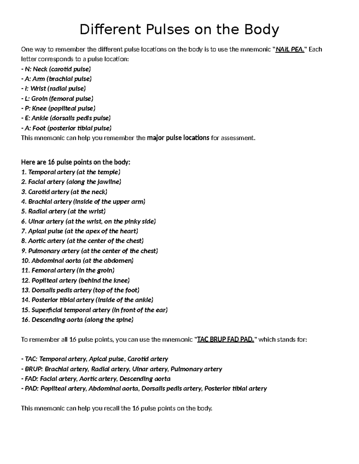 Pulses to help you pass your head to toe assessment on the first try a ...