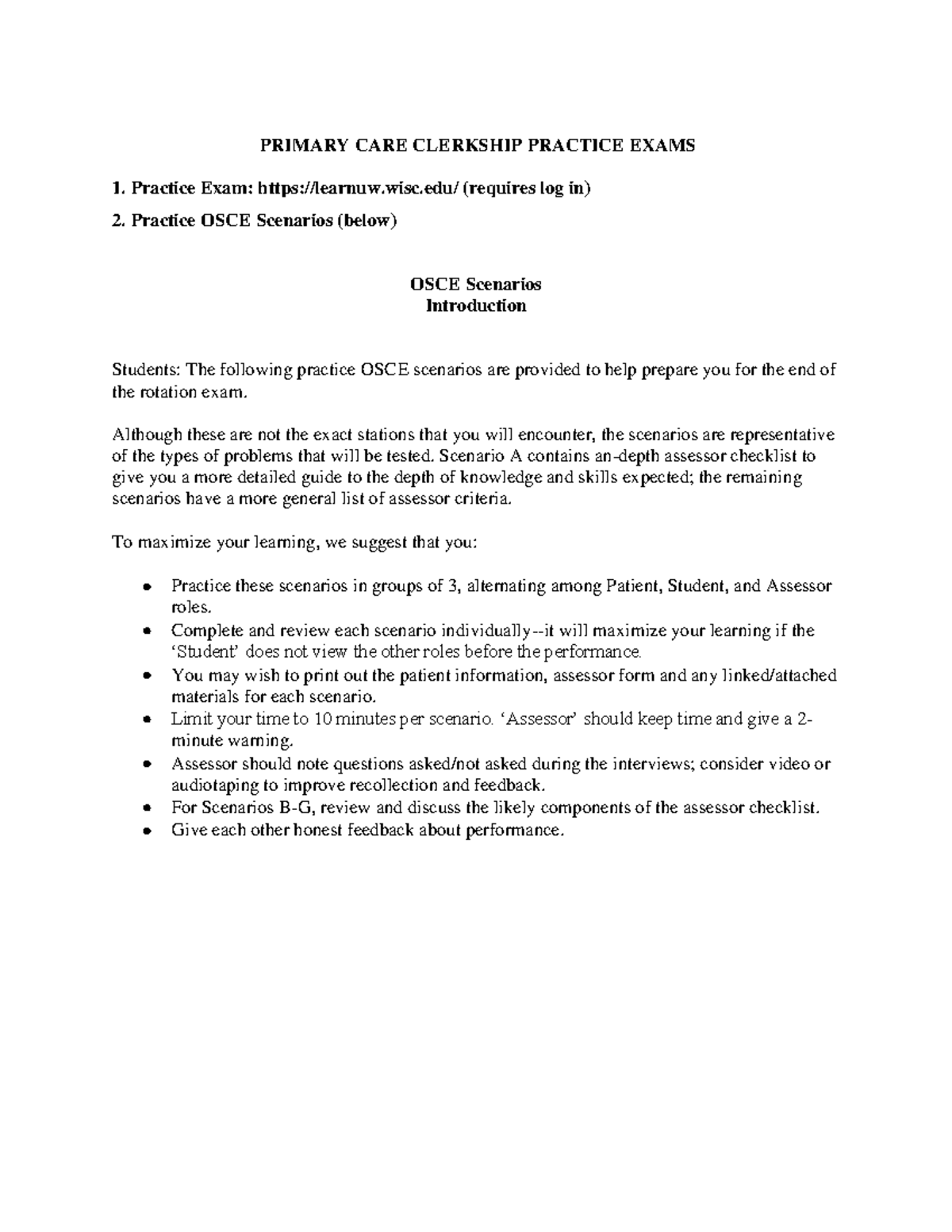Practice-osce-scenarios - PRIMARY CARE CLERKSHIP PRACTICE EXAMS ...