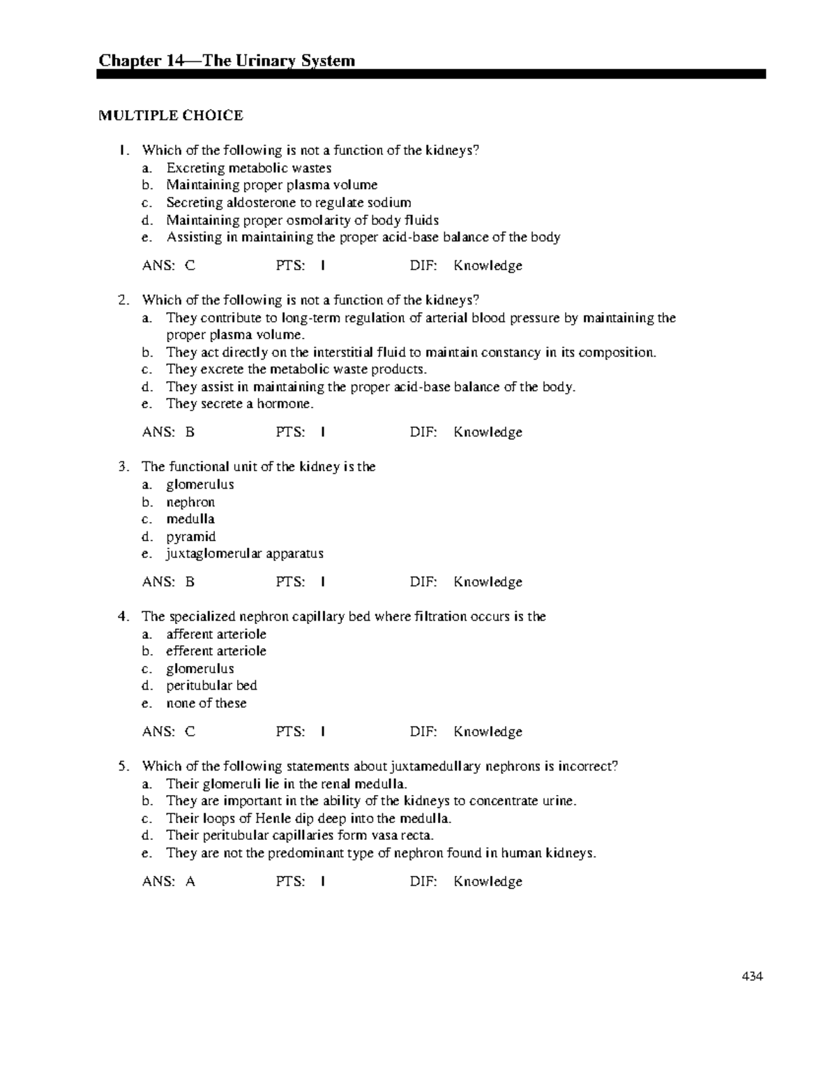 Testbank Ch14 - Hhhhhh - Chapter 14—The Urinary System MULTIPLE CHOICE ...